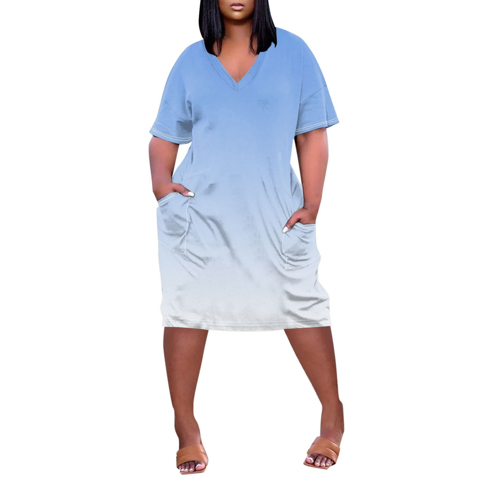 Women's Dress For Plus Size V Neck Comfortable Dresses Short Sleeve ...