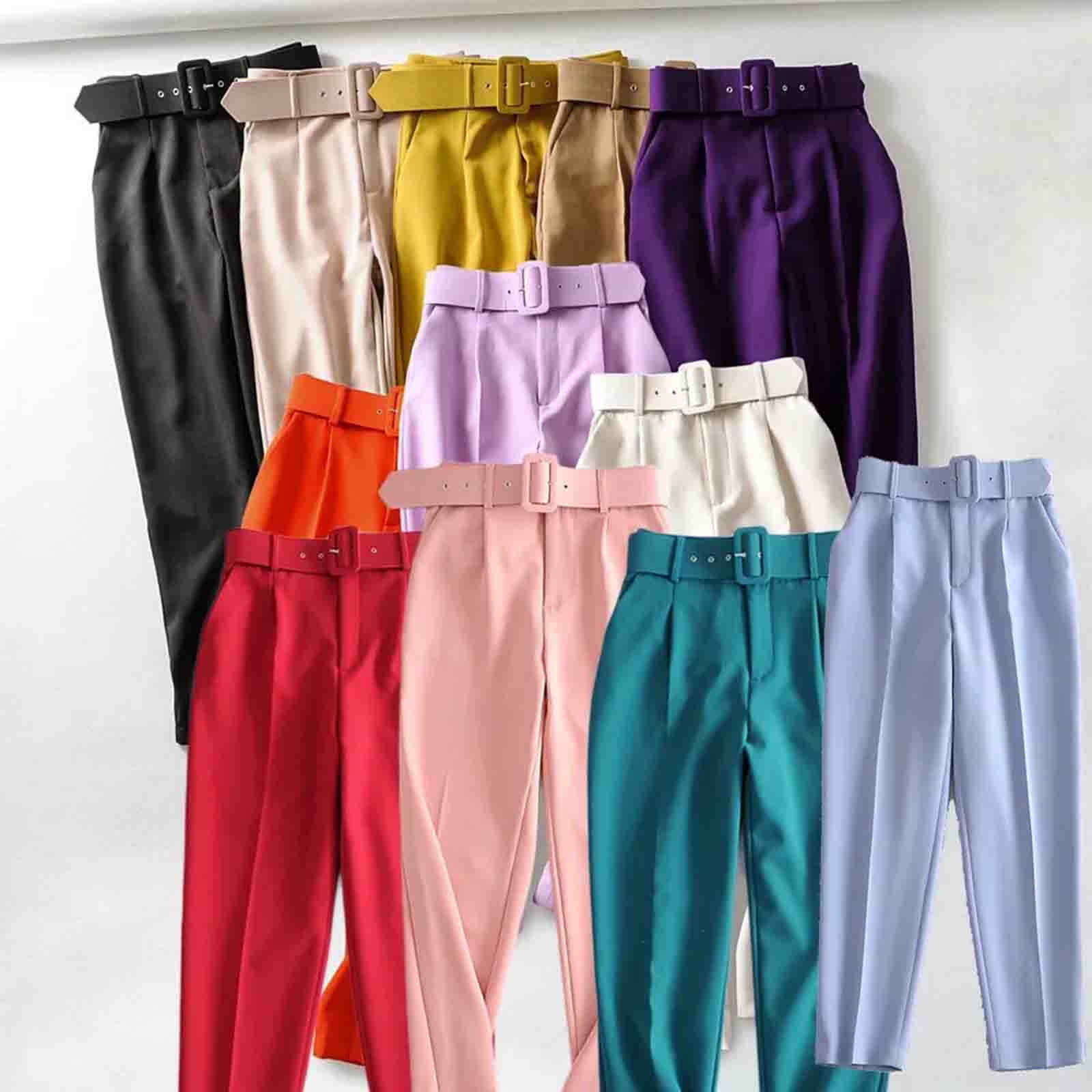 Women's Dress Pants Comfort Stretch Slim Fit Leg Skinny High Waist Pull ...