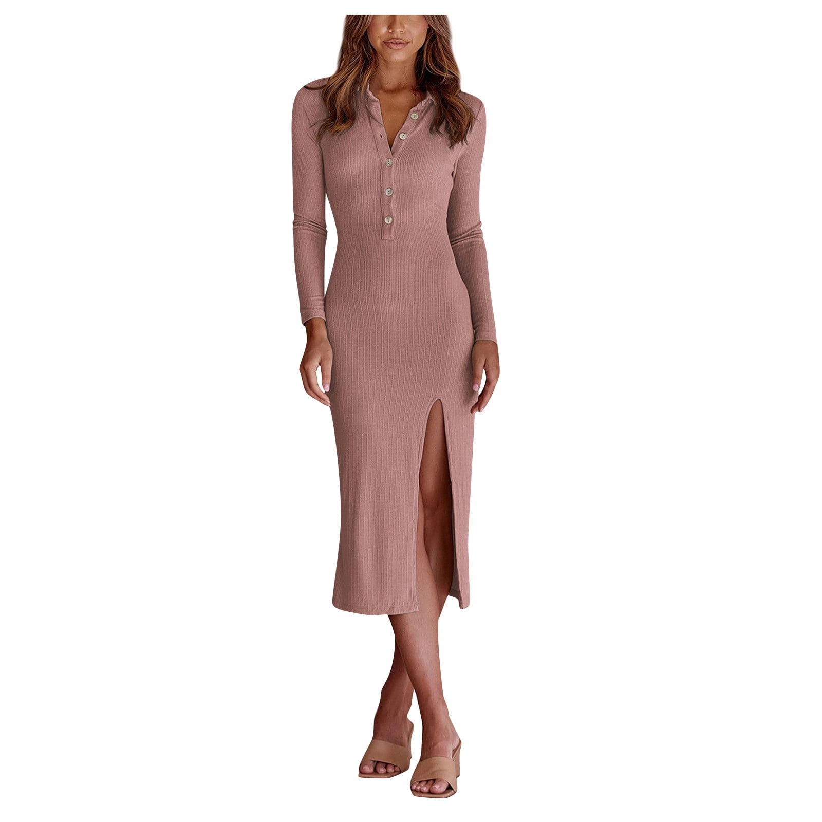 Women's Dresses 2022 Casual Rope Belt Button Split Dress Hip Wrap Tight ...