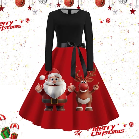 Women's Dresses Father Christmas Long Sleeves Semi Formal Dresses for ...