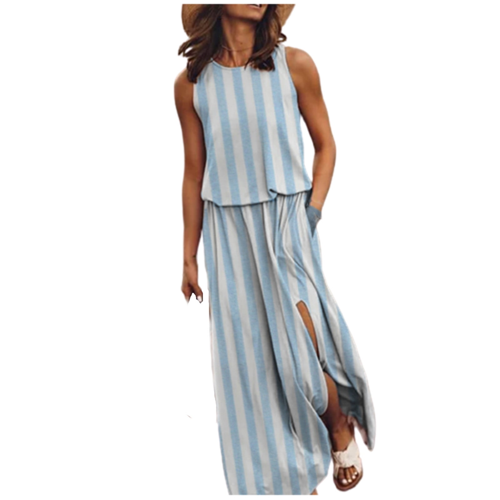 Women's Dresses Summer Floral Patchwork Tshirt Maxi Sundress Sleeveless ...
