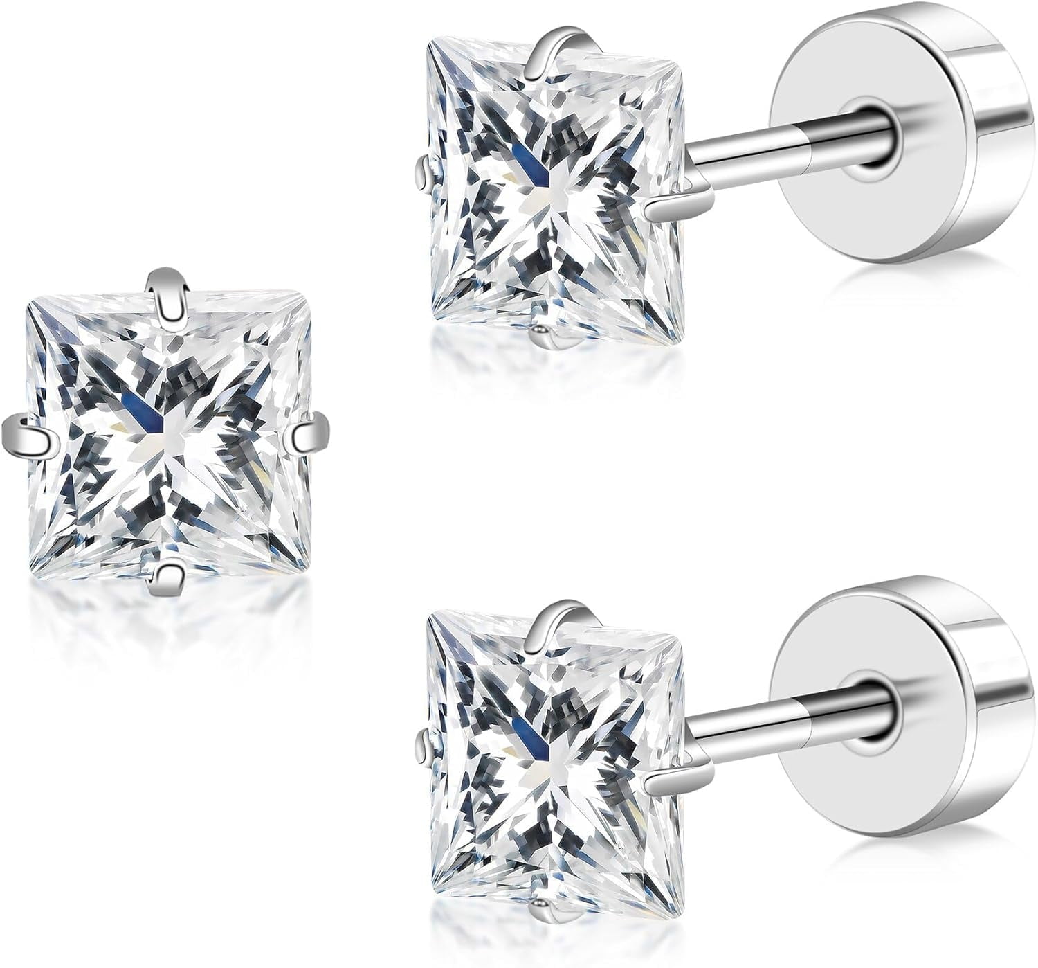 Women's Earrings Anti-Allergy Earrings Cubic Zirconia Flat Back Design ...