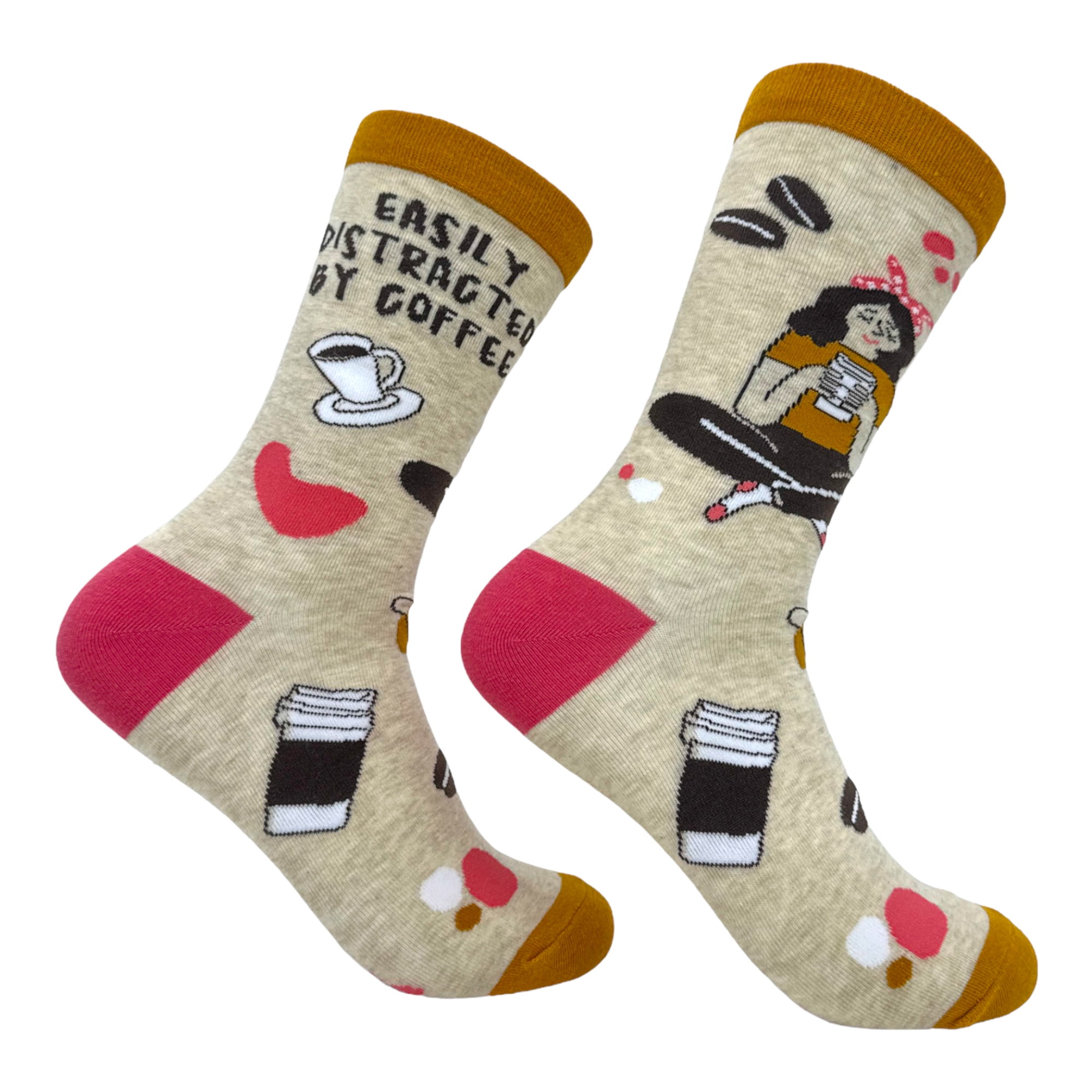 Women's Easily Distracted By Coffee Socks Funny Cute Caffeine Lovers ...