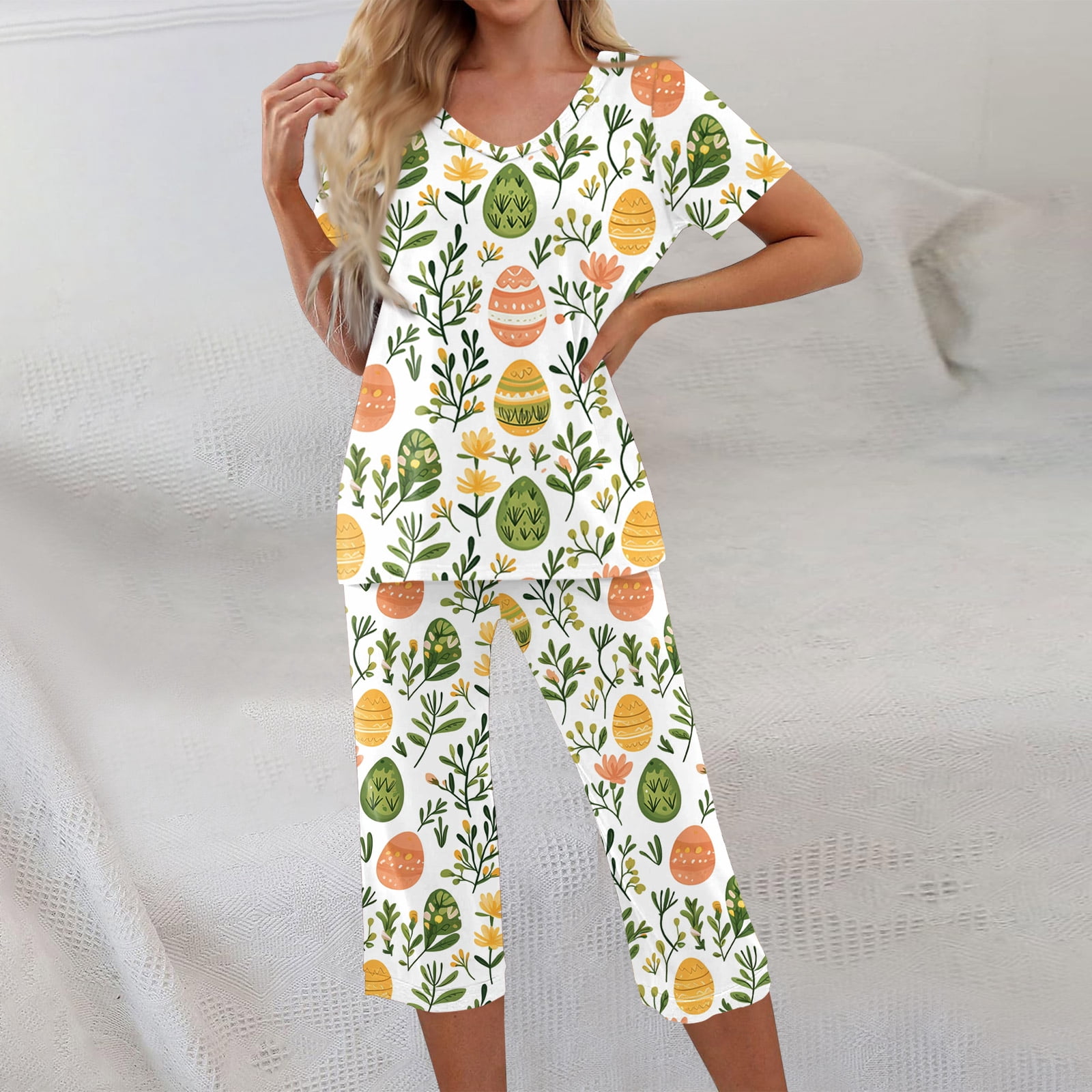 Women's Easter Pajama 2 Pieces Sleeper Pajamas Women Vintage Bunny ...