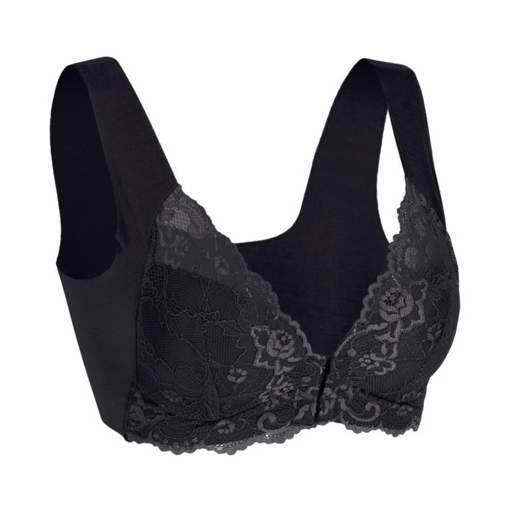 Women's Easy On Front Closure Wirefree Bra Lace Bras Push up Thin Soft ...