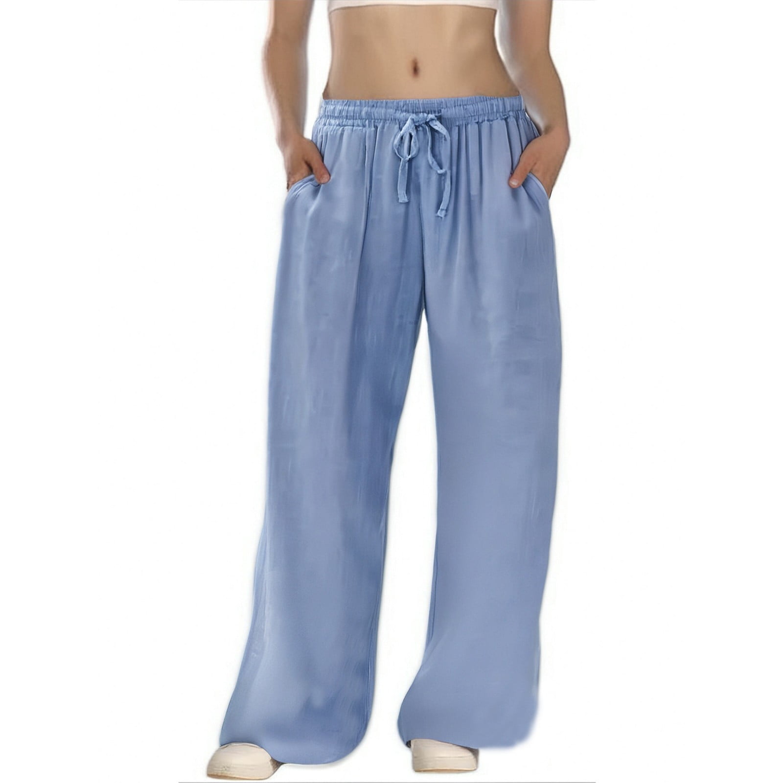Women's Elastic Drawstring Waist Wide Leg Pants Loose Fit Sheer Cover ...