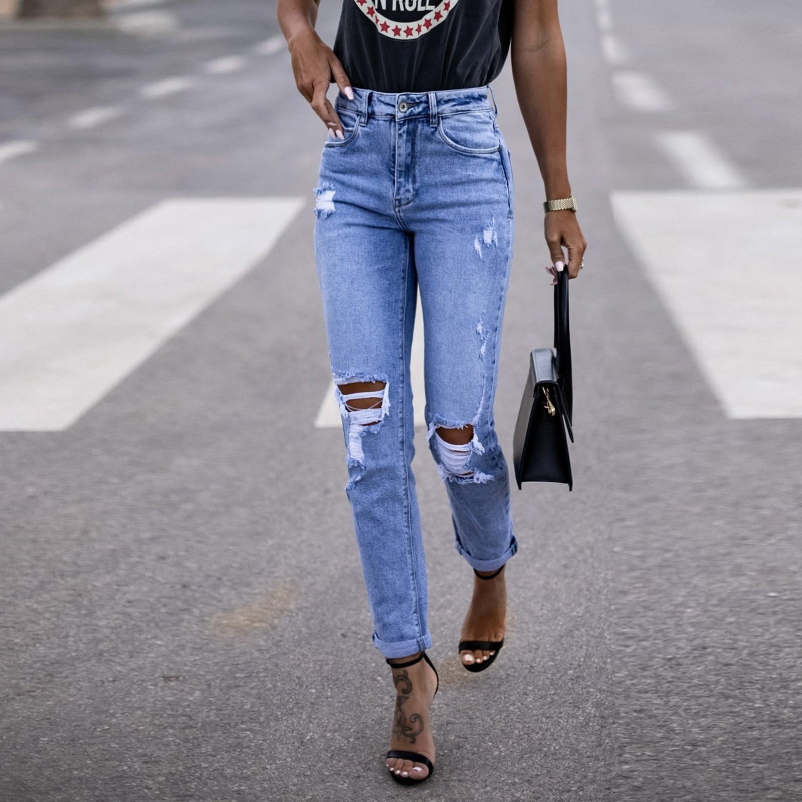 Women's Elastic Perforated Women's Straight Fitting Lifting Fashionable ...