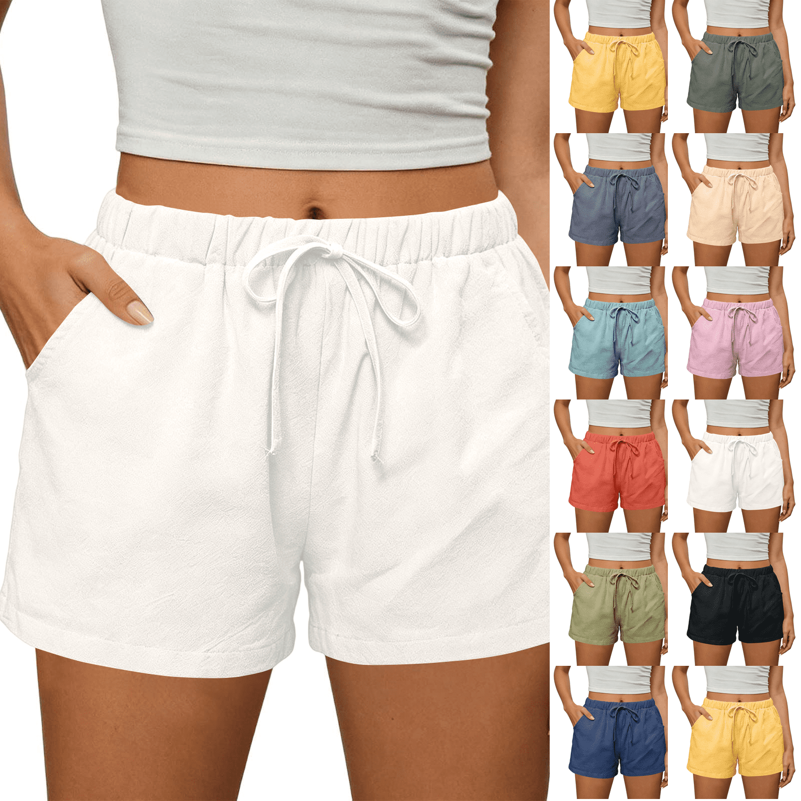Women's Elastic Waist Double Layered Linen Shorts Knot Front Casual ...