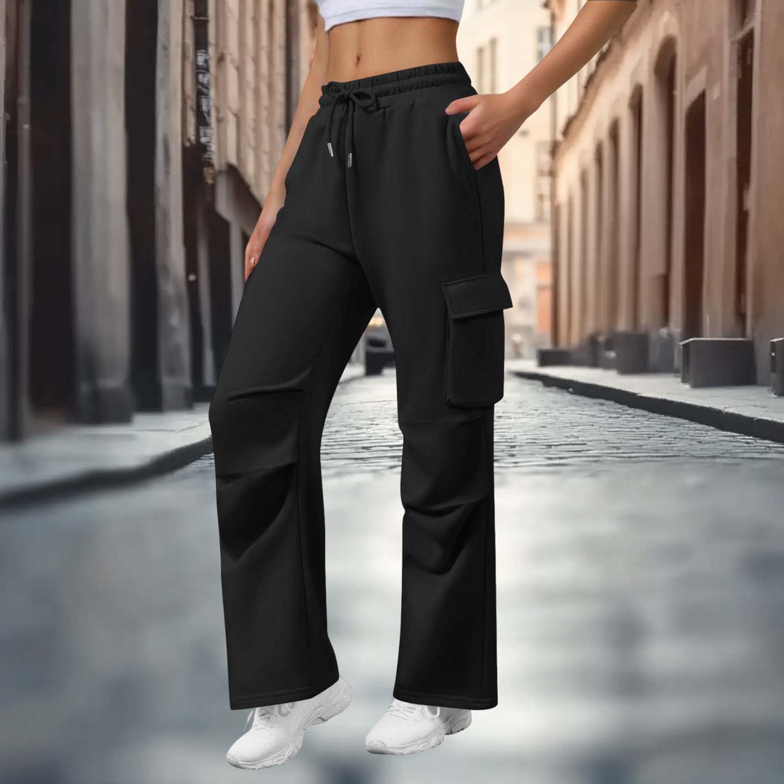 Women's Elastic Waist Multi-Pocket Utility Sweatpants - Drawstring ...