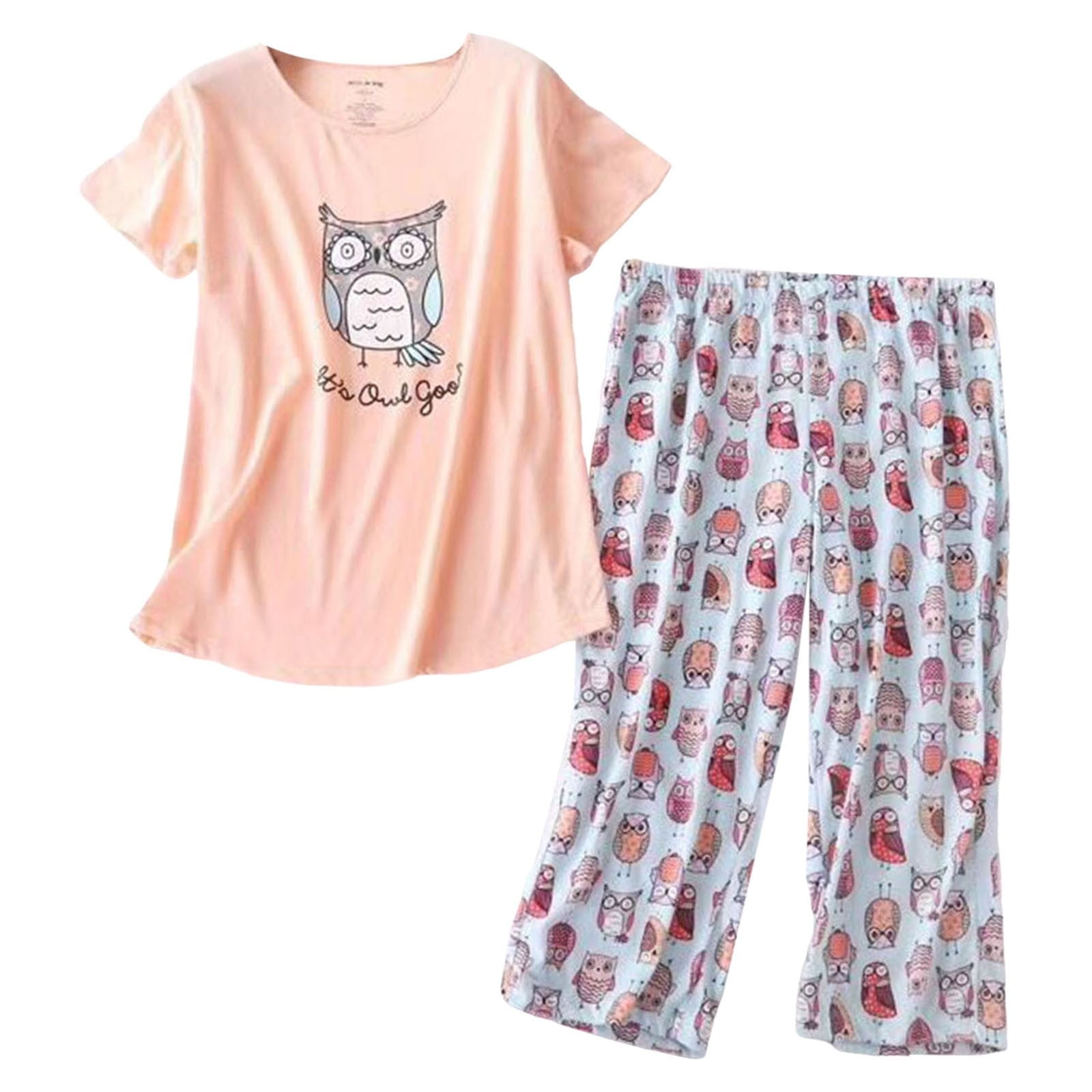 Women's Elastic Waistband Knitting Cotton Pajamas, Orange - Walmart ...