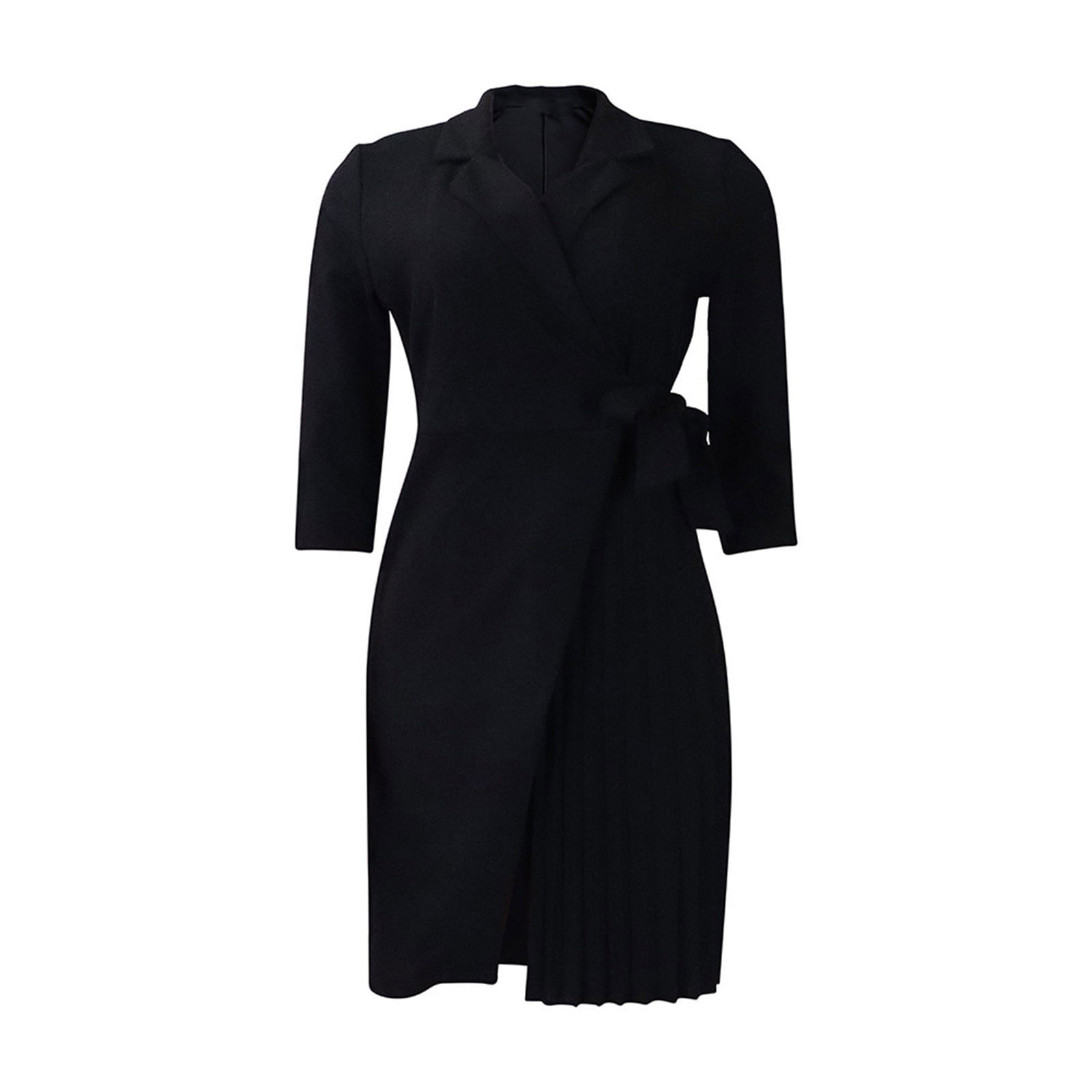 Women's Elegant 3/4 Sleeve Lapel Blazer Dress Fall Wrap Tie Side ...