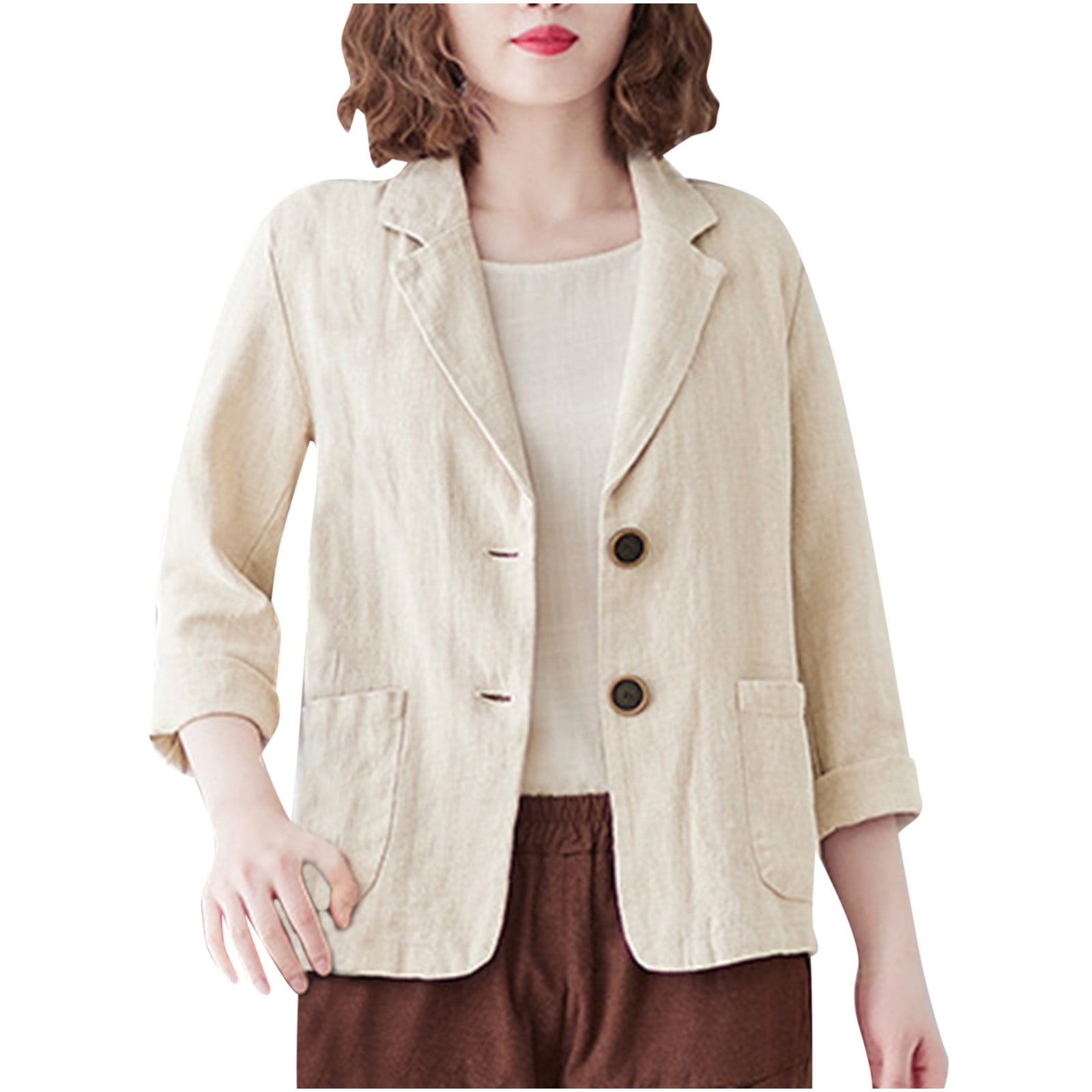 Women's Elegant Cotton Linen Blazer Long Sleeves Regular Fit Basic ...