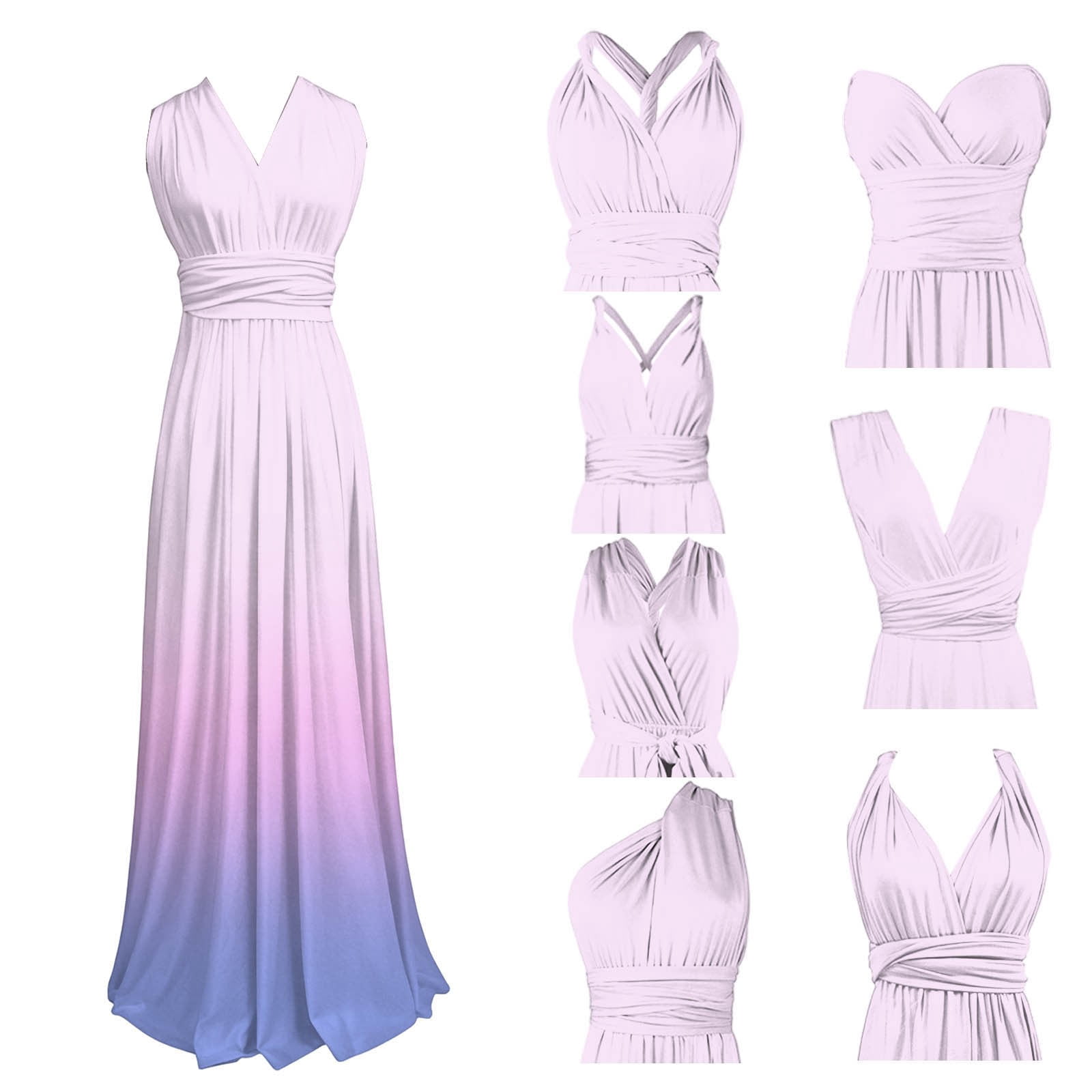 Women's Elegant Dress with Convertible Straps and Gradient Backless ...