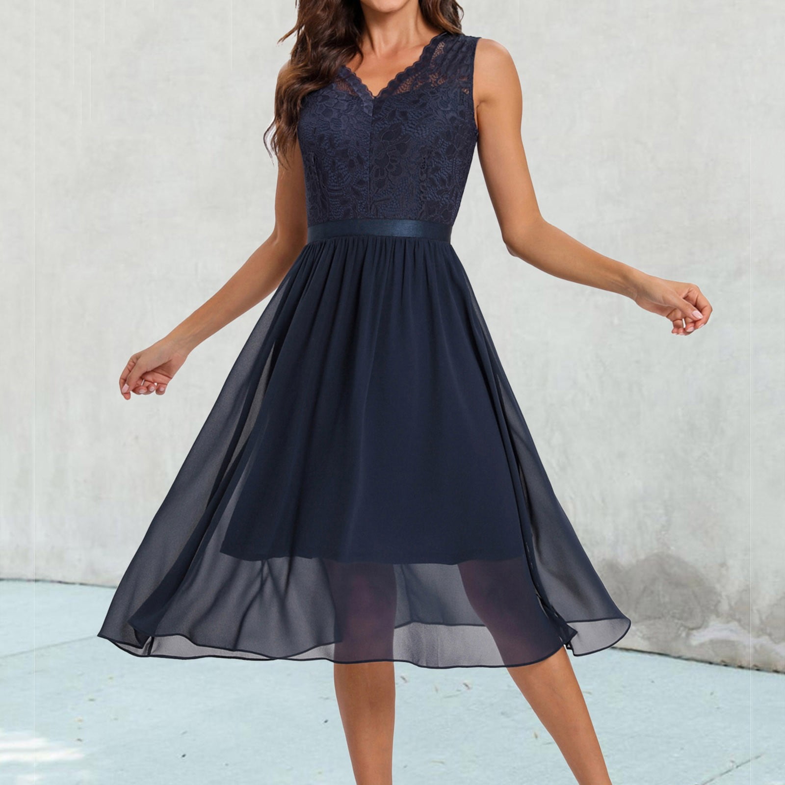 Women's Elegant Evening Dresses For Wedding Lace Dress Chiffon High Low ...