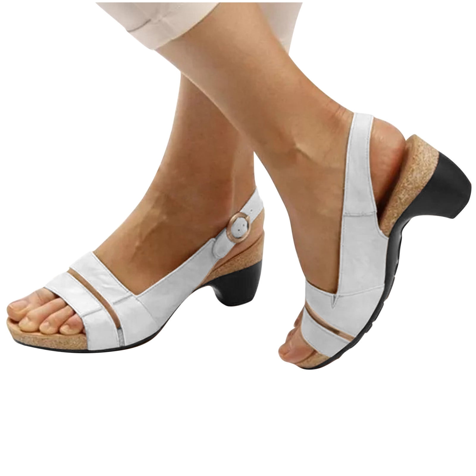 Women's Elegant Platform Chunky Heels Shoes Faux Wood Block Heels Cute ...