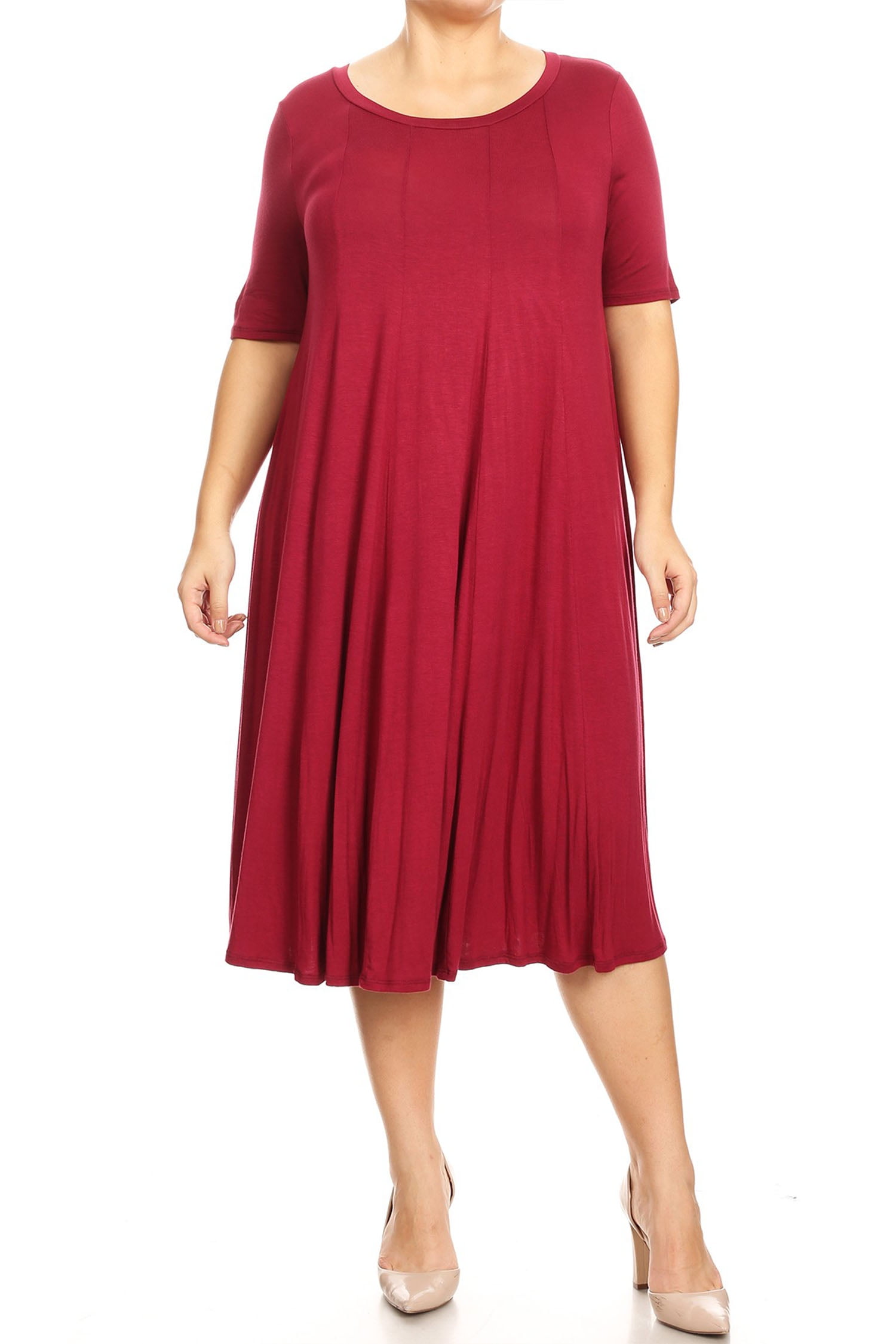 Women's Elegant Plus Size Midi Dress A-Line Design with Short Sleeves ...