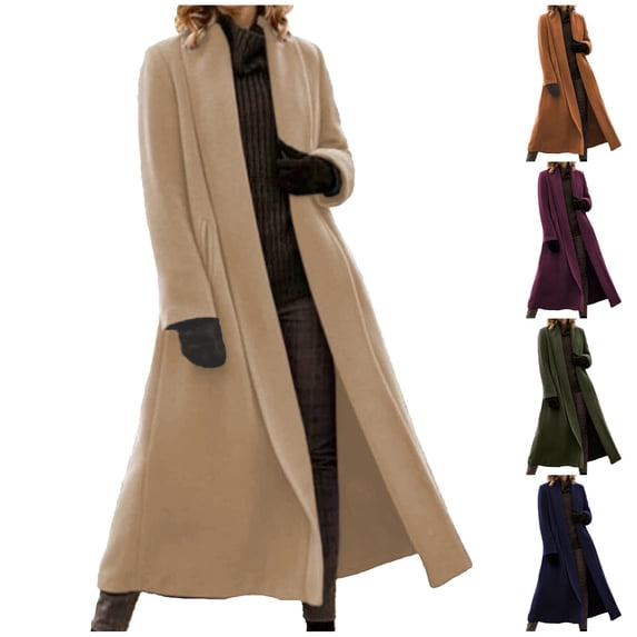 Women's Elegant Shawl Collar Open Front Wool Coat with Pocket Solid ...
