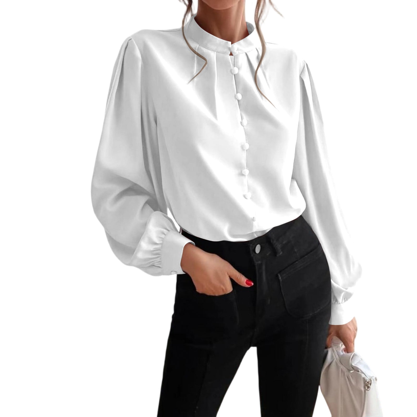 Women's Elegant Solid Color Lapel Long Sleeve Single Breasted Loose Top ...
