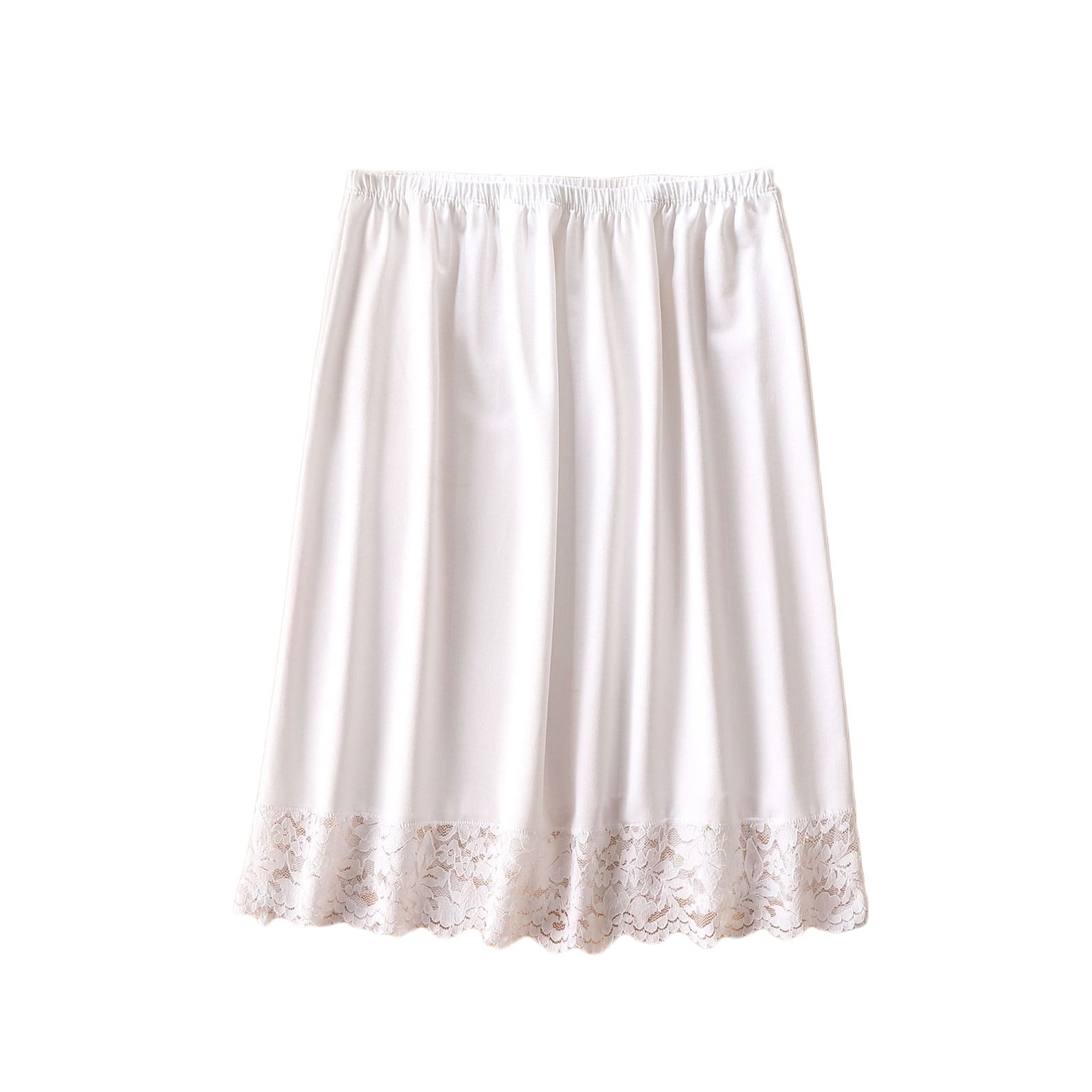 Women's Elegant Underskirt High Waist Pleated Lace Trim Half Slip Elastic Waist A Line Basic ...