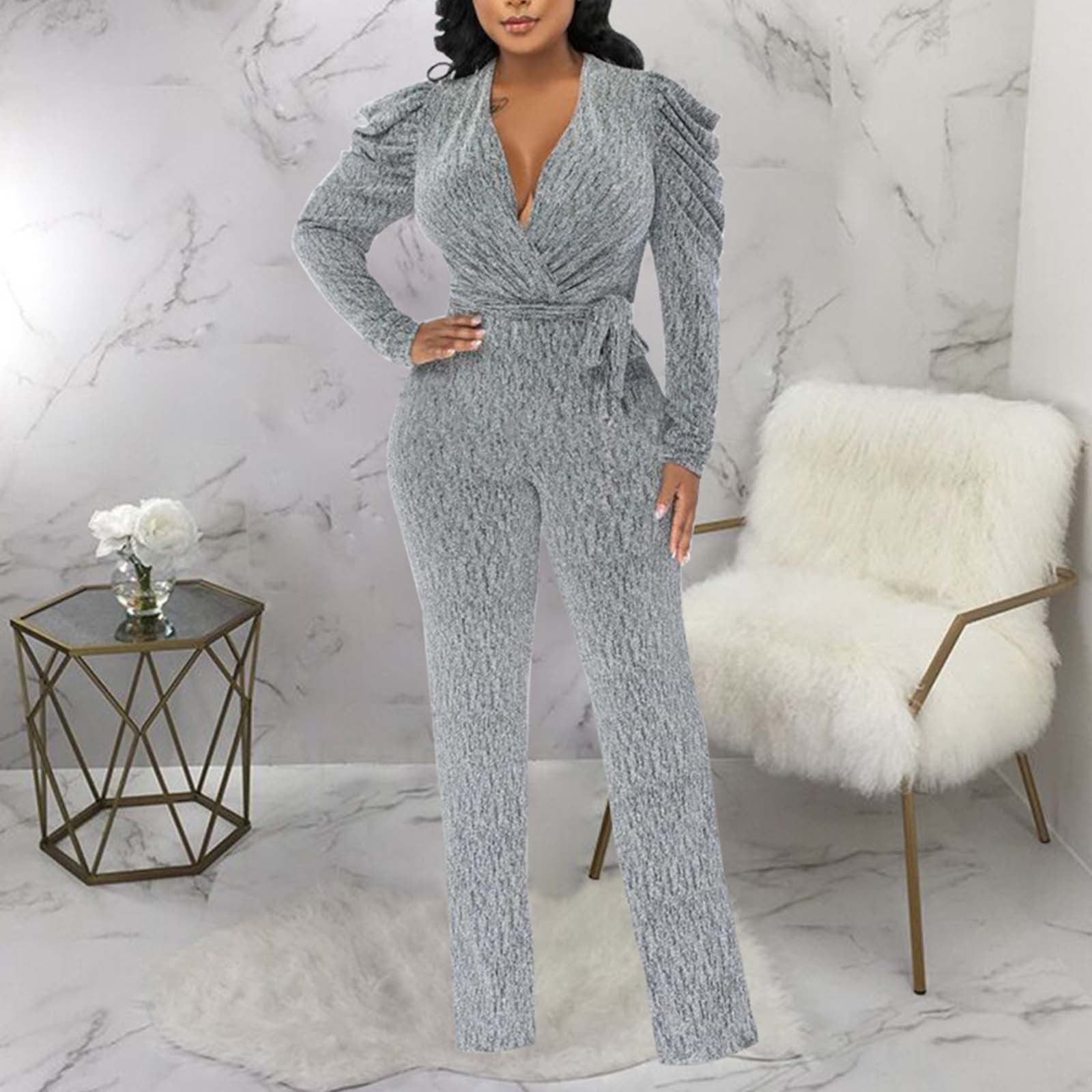 Women's Elegant Waist V Neck Flared Peplum Dress With Glittery Details For A Line Pantsuit ...