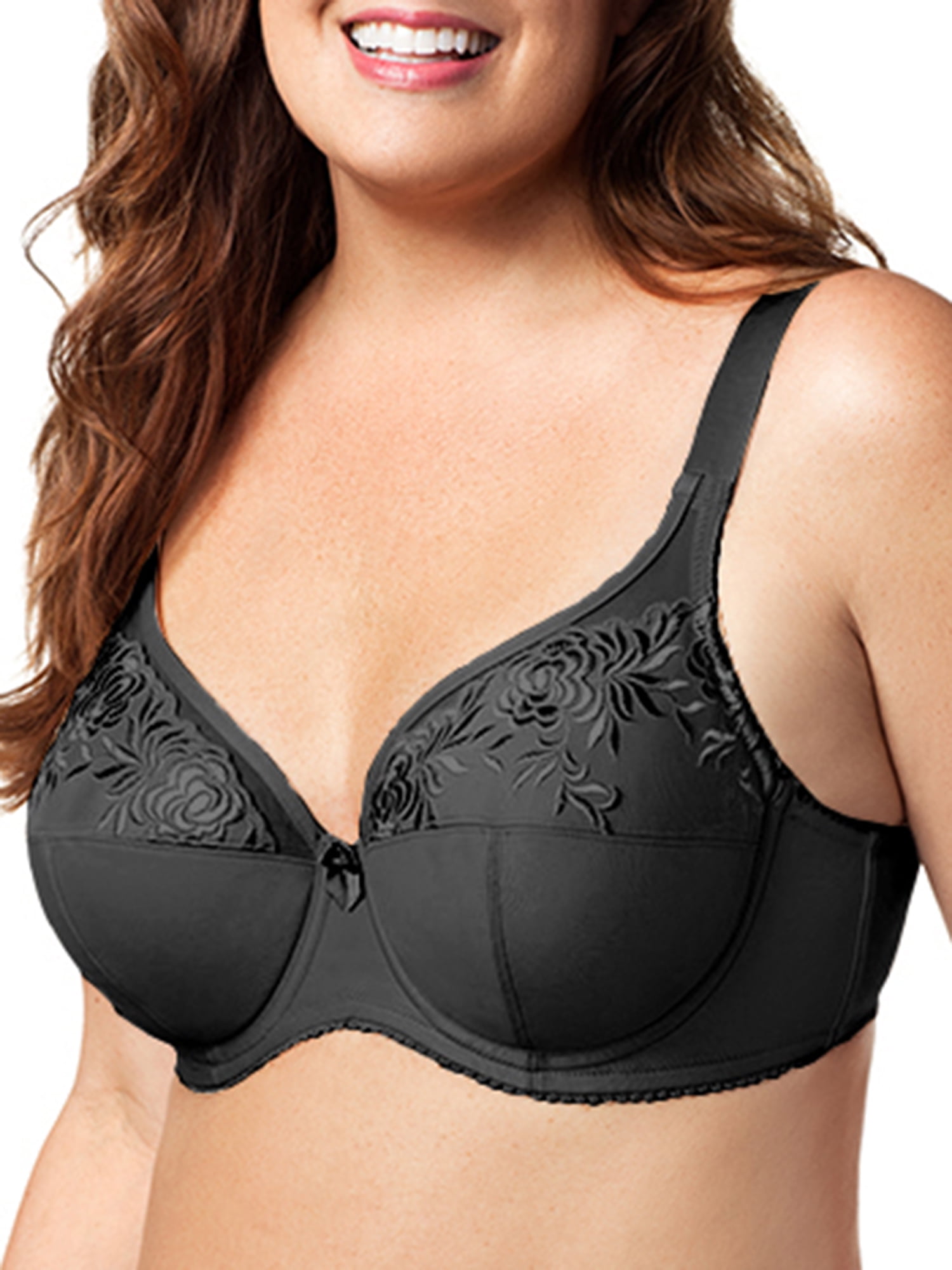 Women's Elila 2401 Embroidered Microfiber Underwire Bra (Black 38F) - Walmart.com