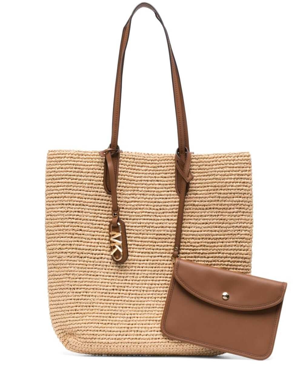 Michael Kors Women's Eliza Large Straw Tote Handbag with Leather ...
