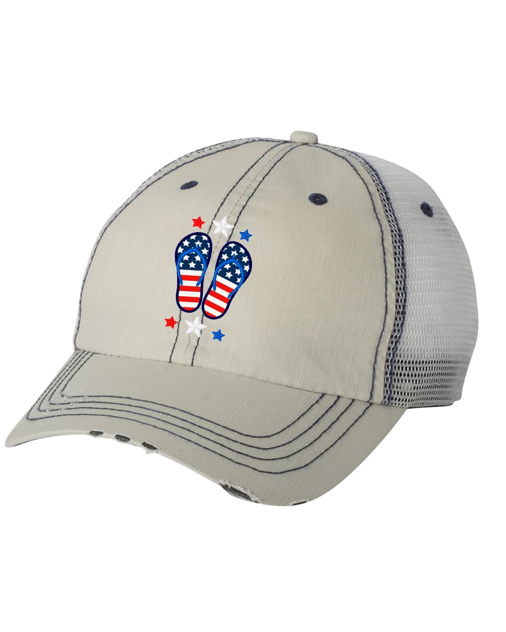 Women's Embroidered American Flag Flip Flops Distressed Baseball Cap ...