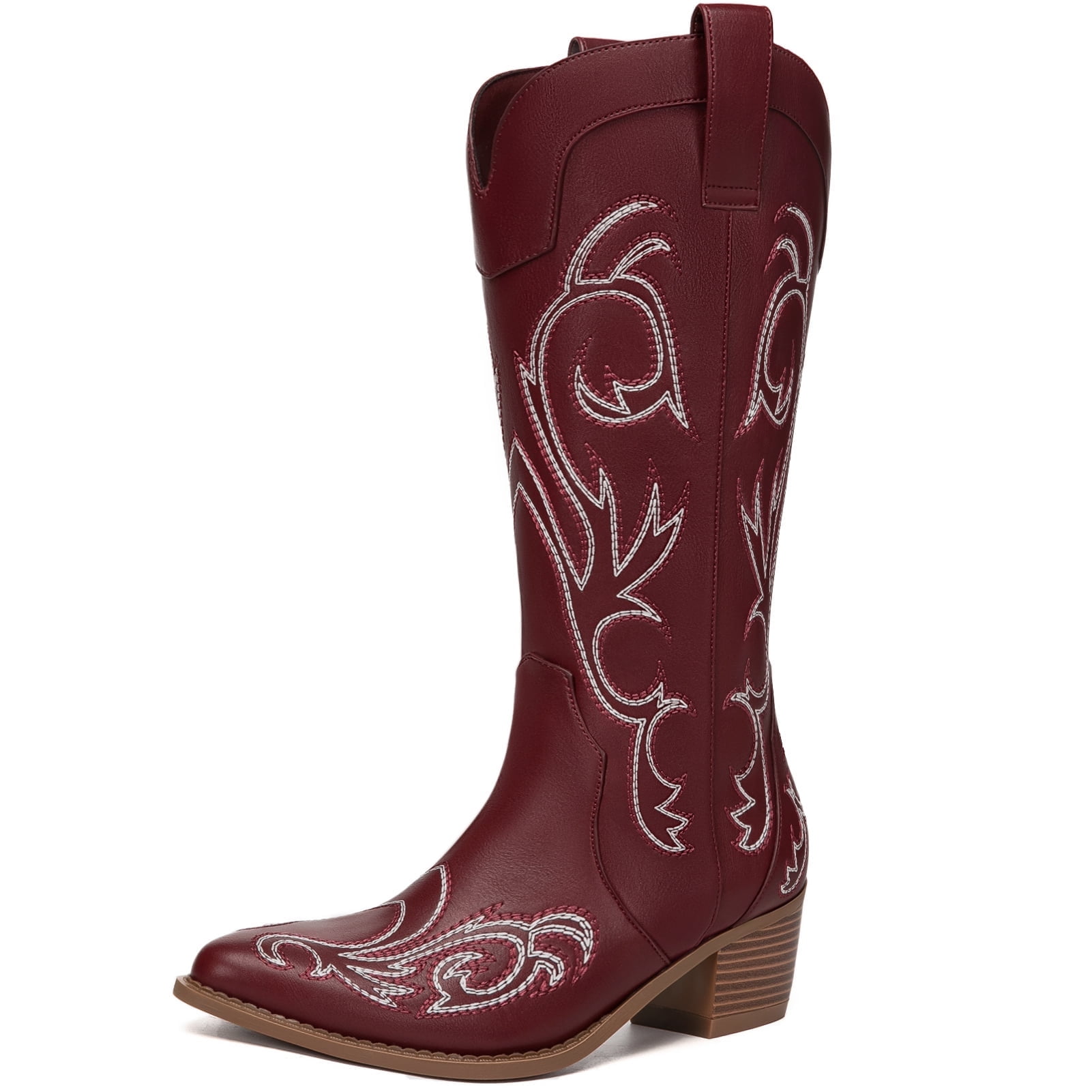 Women's Embroidered Cowboy Boots Western Mid-Calf Booties with Chunky ...