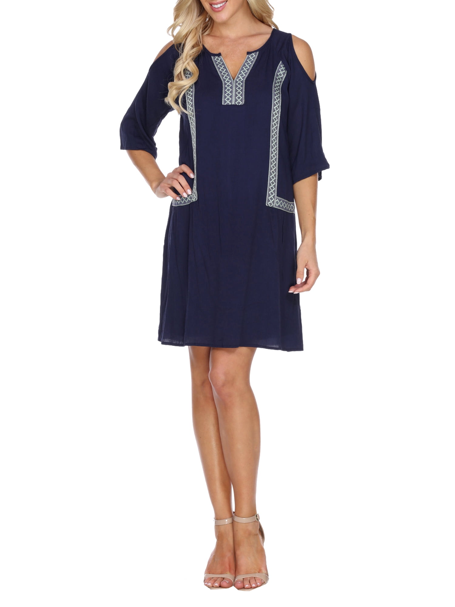 Women's Embroidered Shoulder Cut Out Dress - Walmart.com