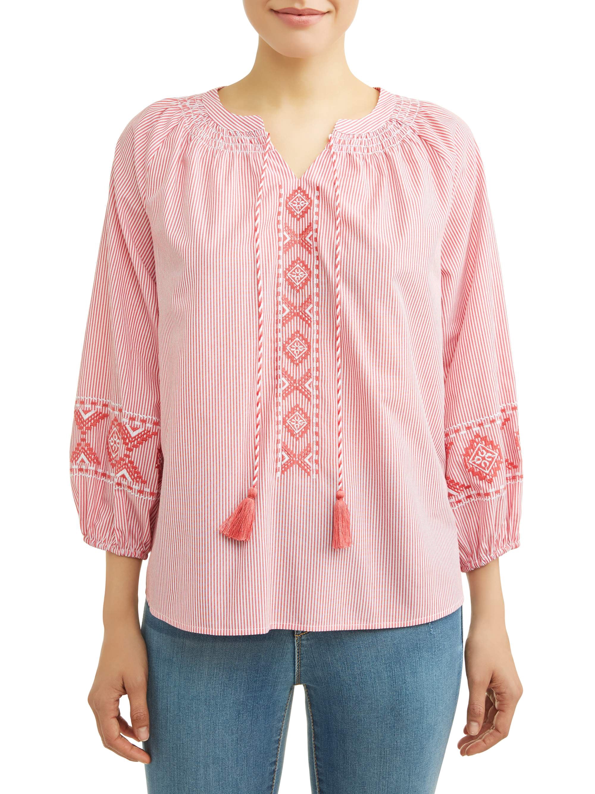 Women's Embroidered Smock Neck Top - Walmart.com