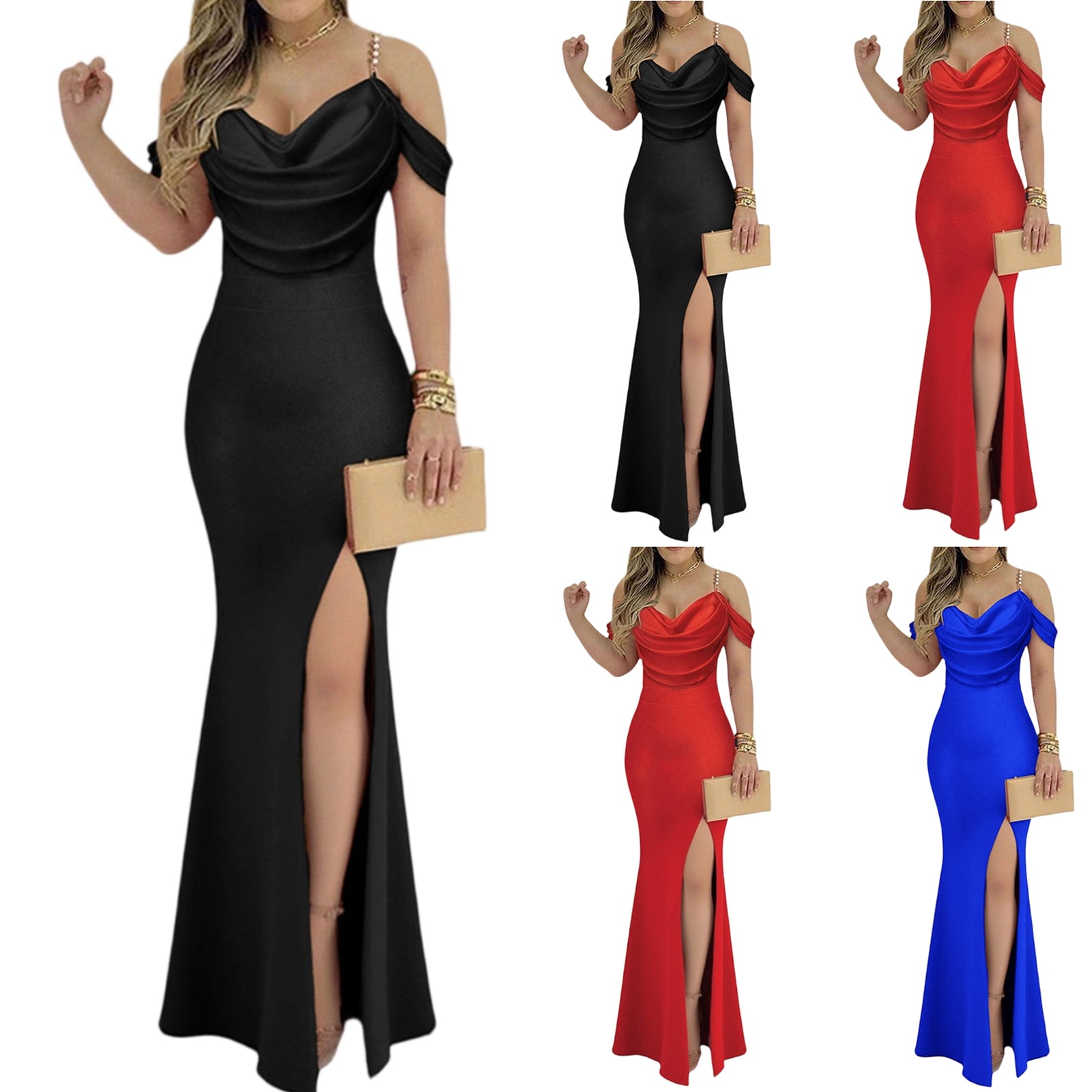 Women's Evening Gown Party Dress Strapless Side Slit Waist Defining ...