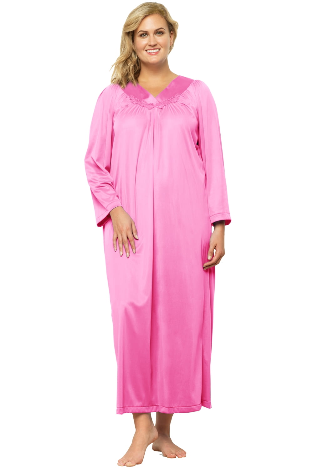 Exquisite Form Women's Silky Long Nightgown, Perfumed Rose, Satin Trim ...