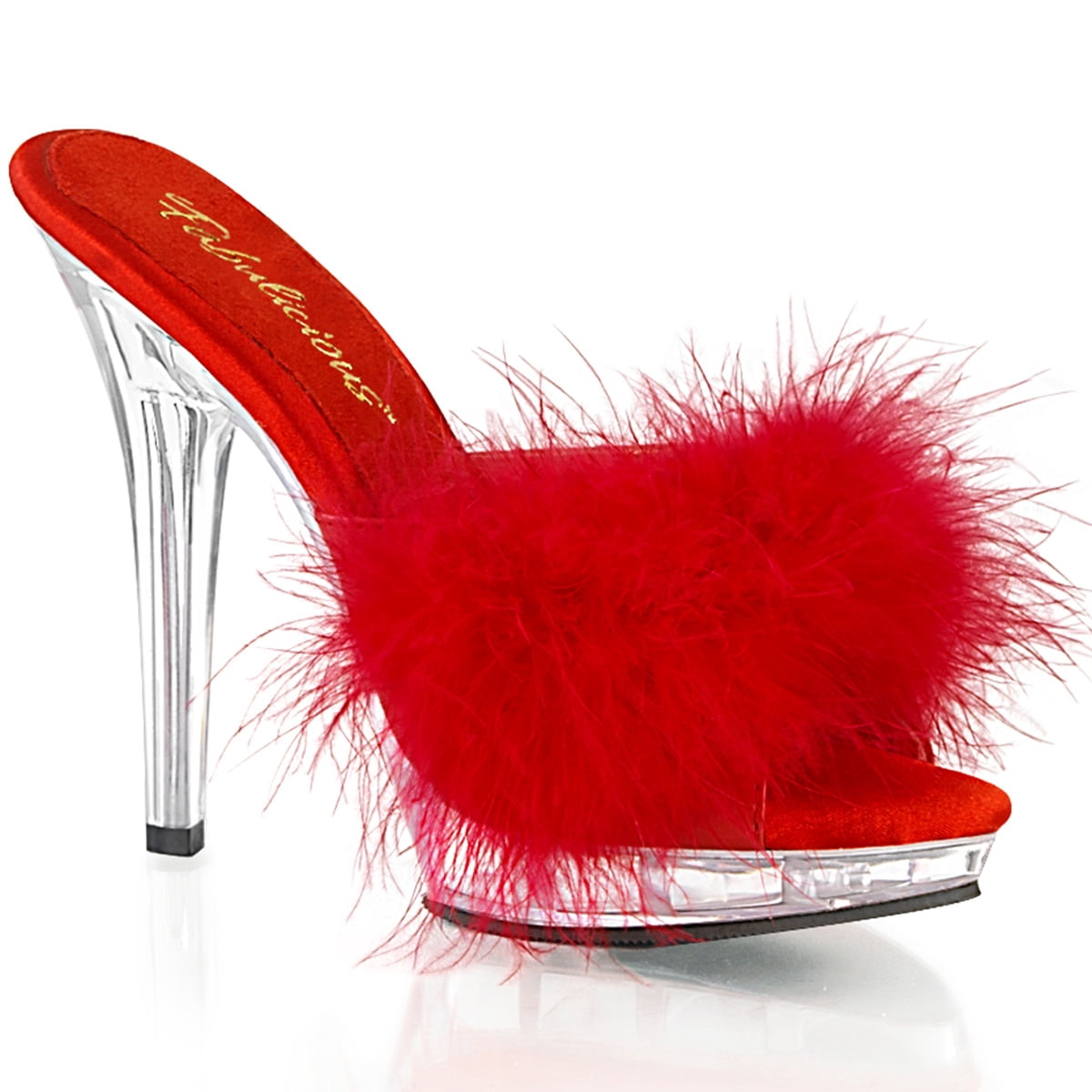 5" Heel, 3/4" PF Marabou Slide - Red Satin-Fur/Clr, 7 - Walmart.com