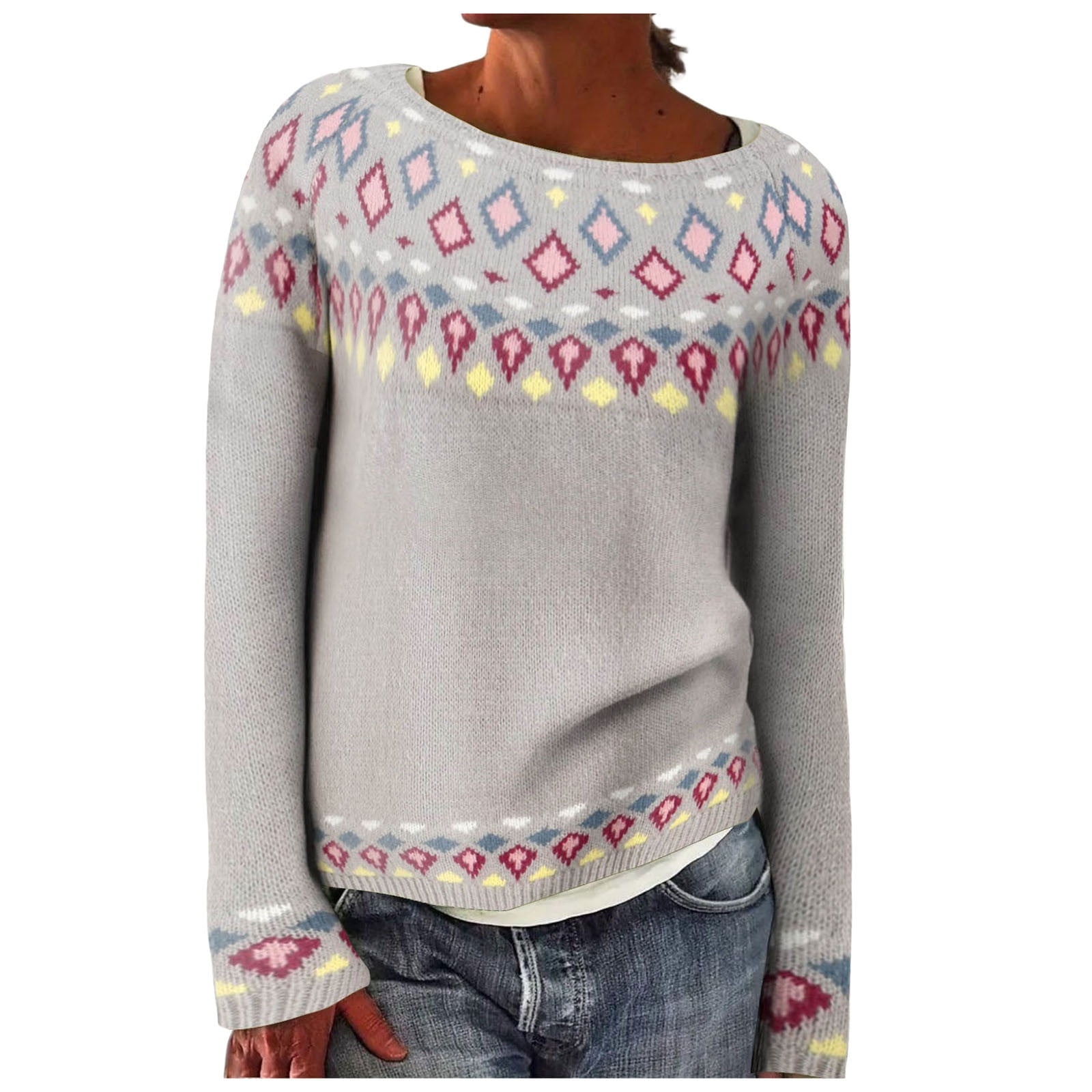 Women's Fair Isle Knitted Sweater Vintage Retro Lightweight Pullover ...