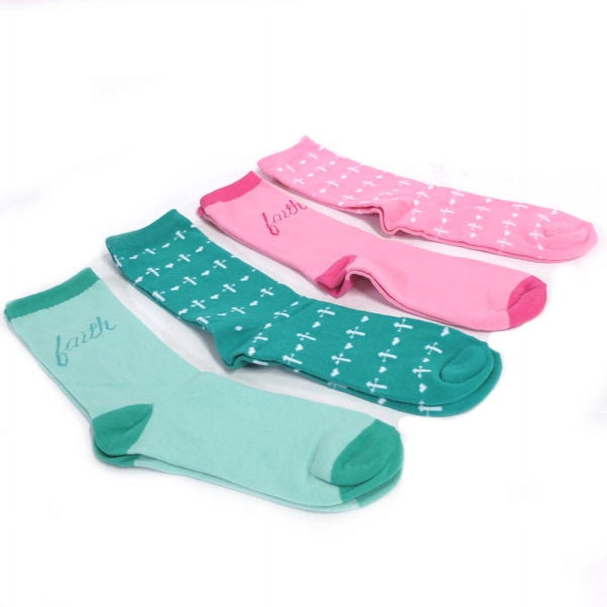 Women's Faith and Holy Cross Inspirational Sock Set in Pink/Green, 4 ...