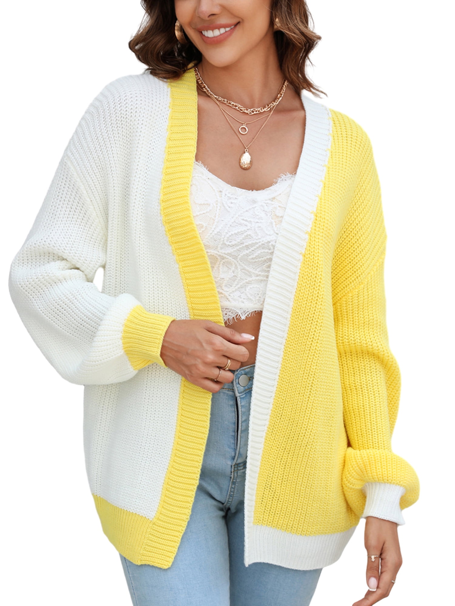 Women's Fall Plus Sizes Sweaters Cardigan Spring Open Front Long Sleeve ...