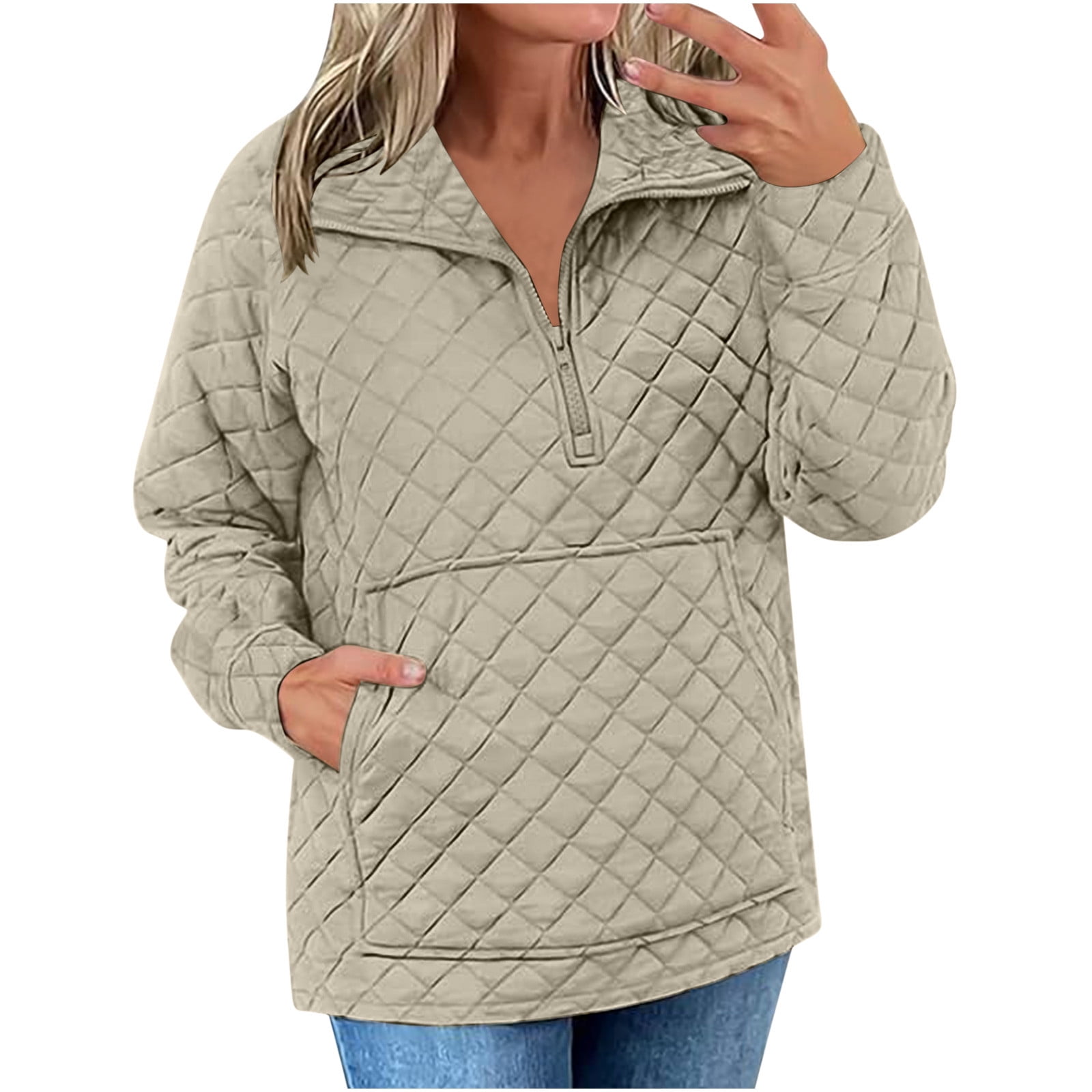 Women's Fall Quilted Sweatshirt Casual Quarter Zip Collared Pullover ...