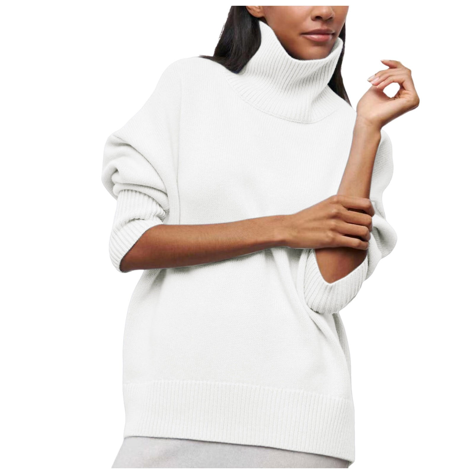 Women's Fall Turtleneck Sweater Long Sleeve Oversized Knitted Pullover ...