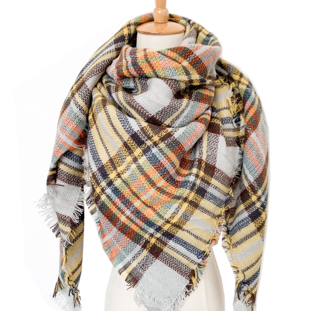 Women's Fall Winter Scarf Classic Tassel Plaid Scarf Warm Soft Chunky Large Blanket Wrap Shawl ...