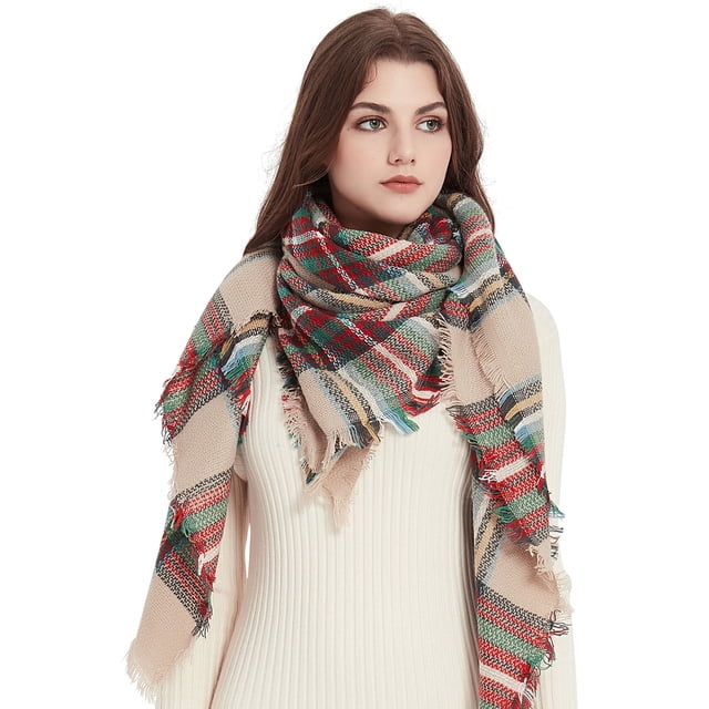 VIVIAN & VINCENT Women's Cashmere Blend Tartan Plaid Scarf, Warm Soft ...