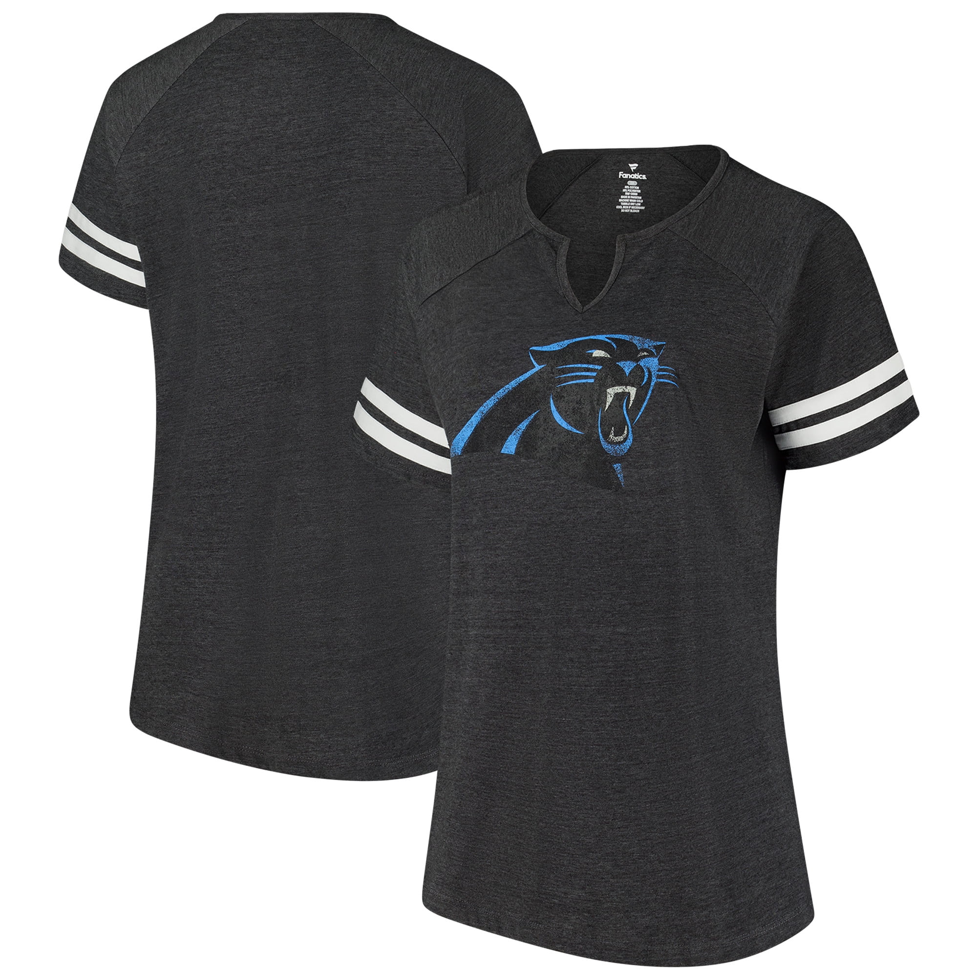 Women's Fanatics Black Carolina Panthers Plus Size Logo Striped Raglan ...