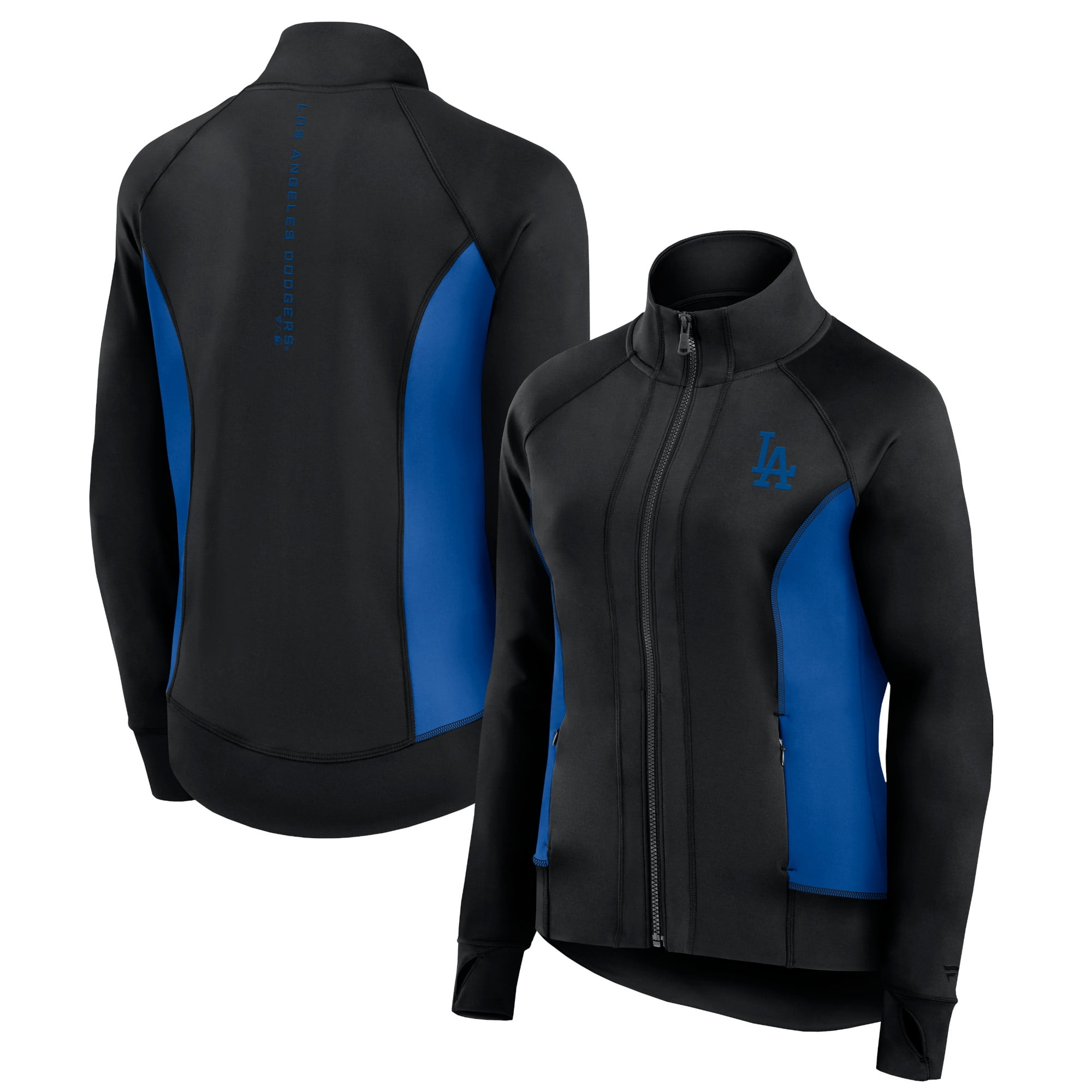 Women's Fanatics Black Los Angeles Dodgers Studio Fitted Full-Zip Gym ...