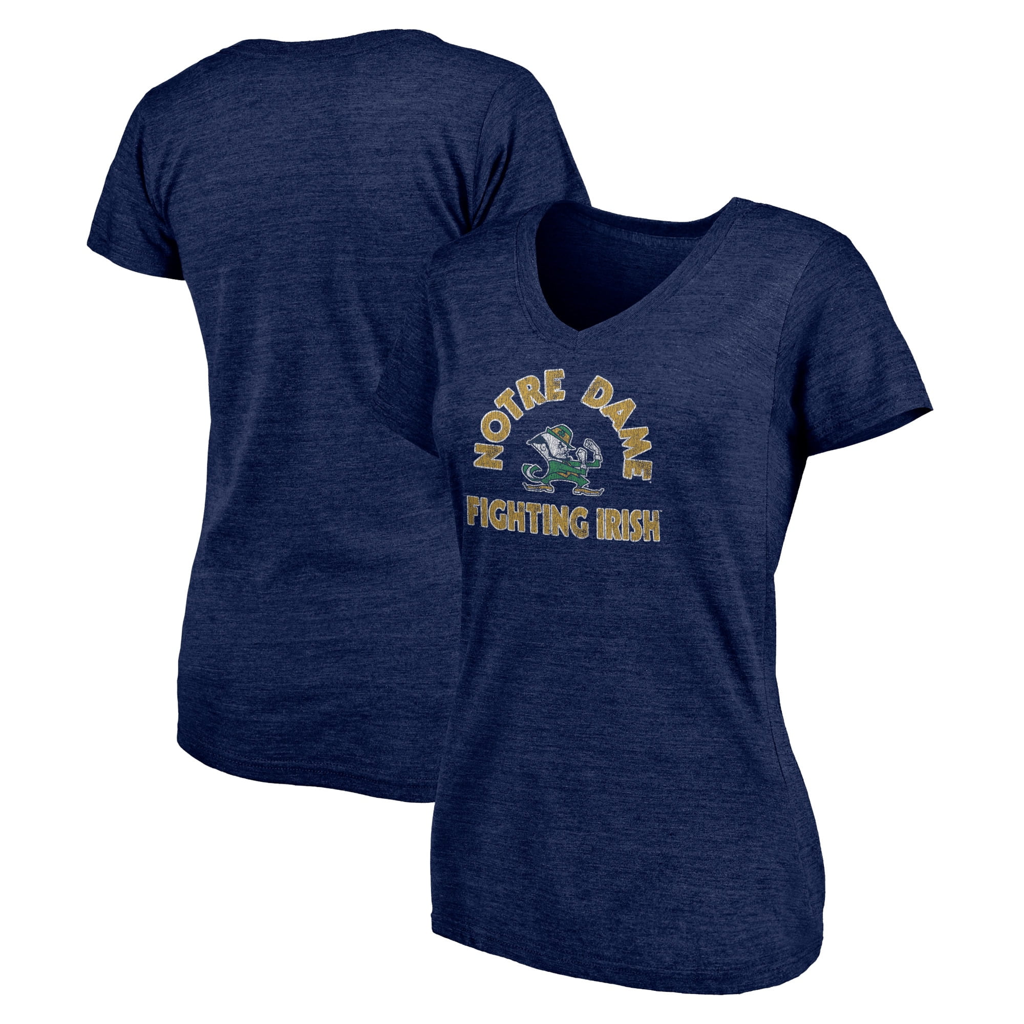 Women's Heathered Navy Notre Dame Fighting Irish Retro Arc Icon V-Neck ...