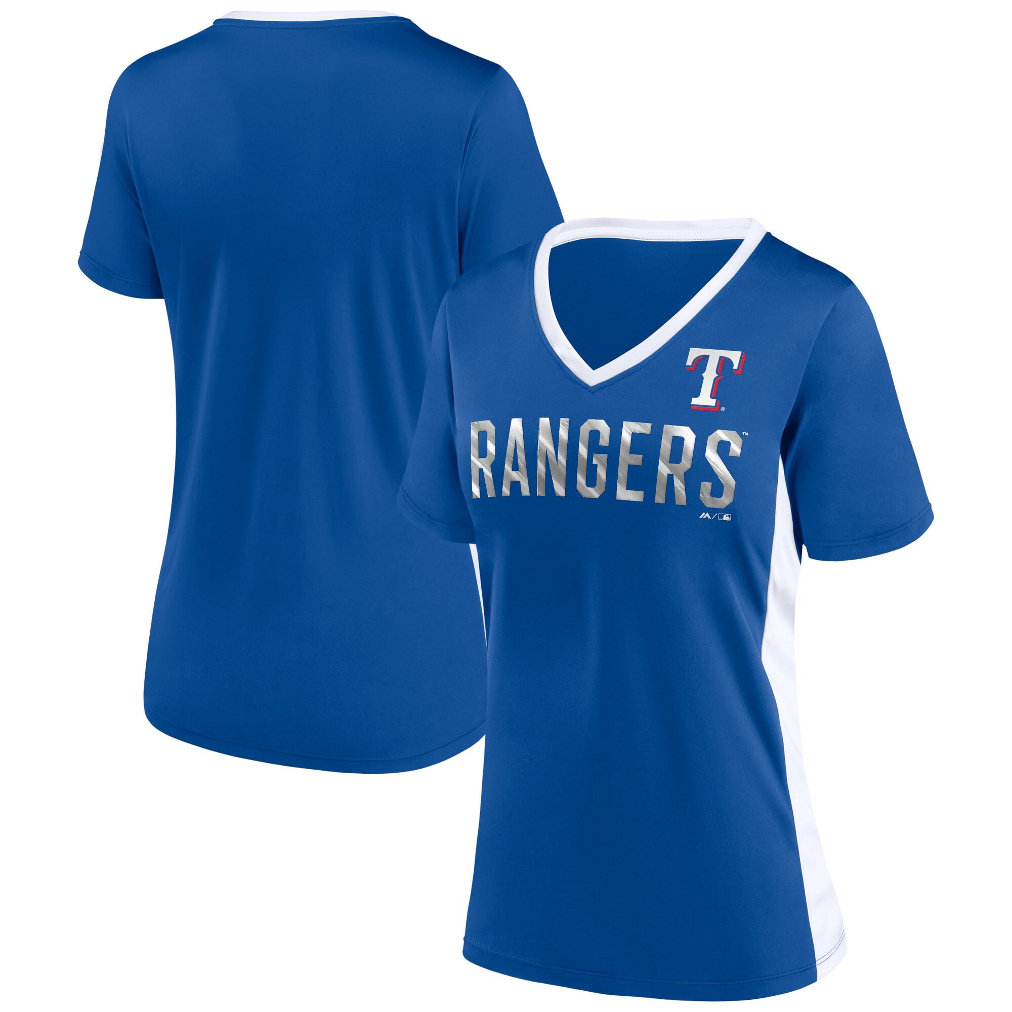 Women's Fanatics Branded Royal Texas Rangers Four-Seam V-Neck T-Shirt ...