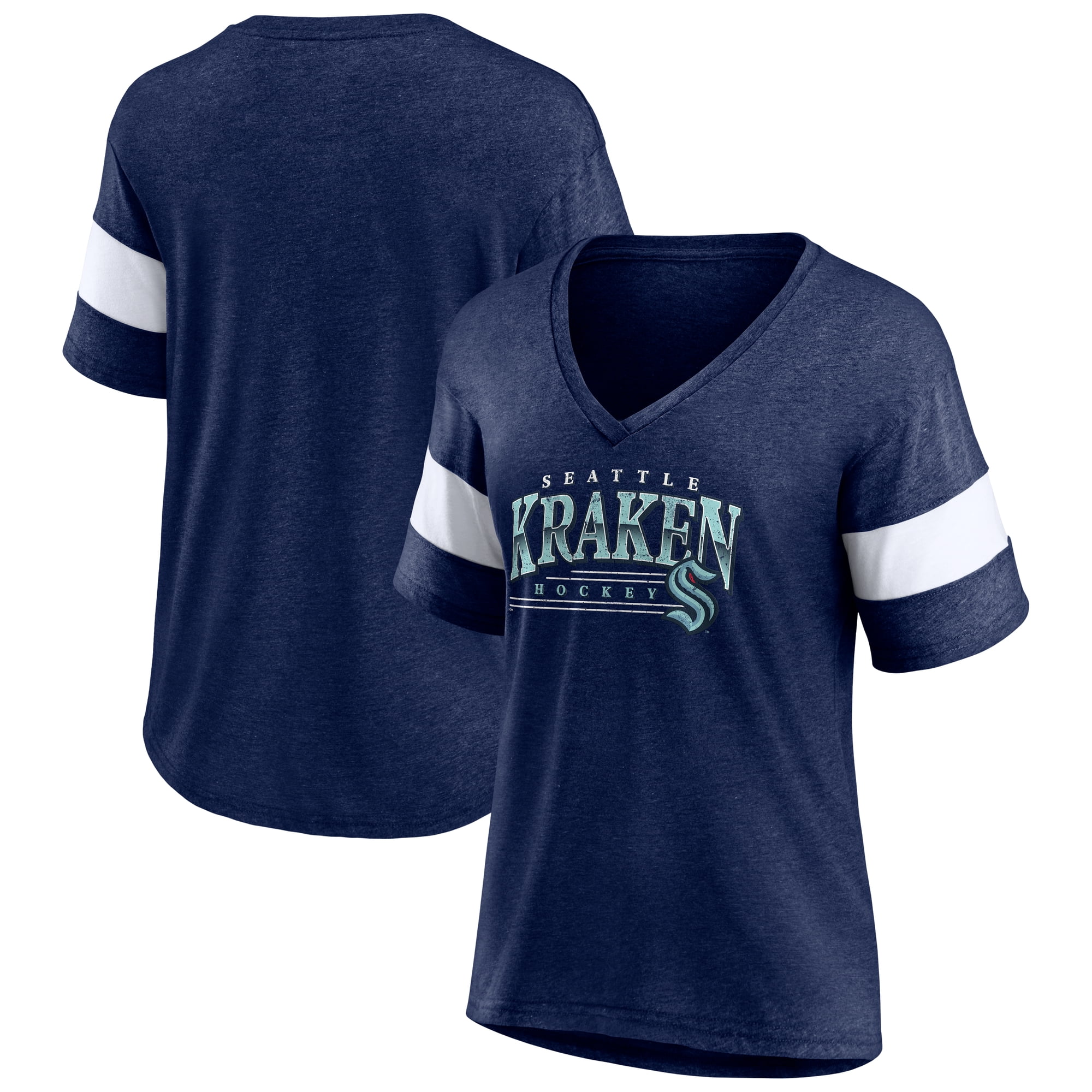 Women's Fanatics Heather Deep Sea Blue Seattle Kraken Clapper V-Neck ...