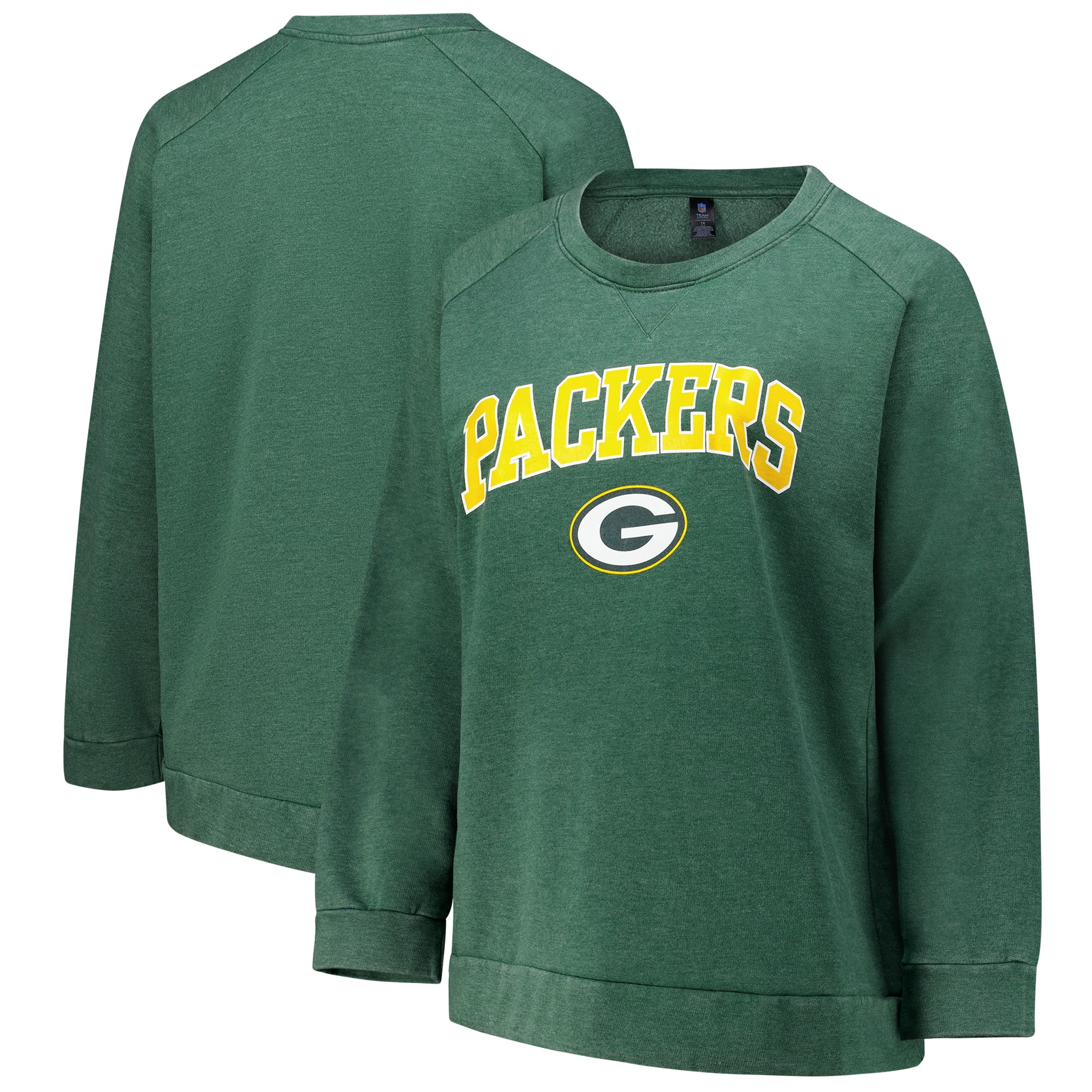 Women's Fanatics Heather Green Green Bay Packers Acid Wash Raglan ...