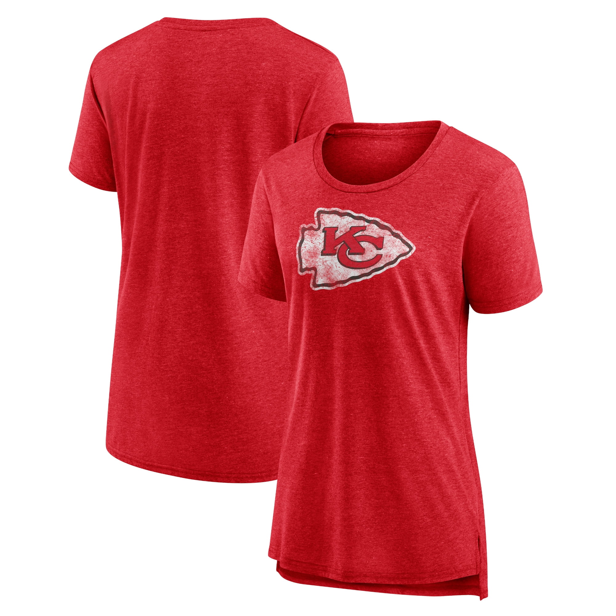 Women's Heather Red Kansas City Chiefs Throwback Team Logo Tri-Blend T ...