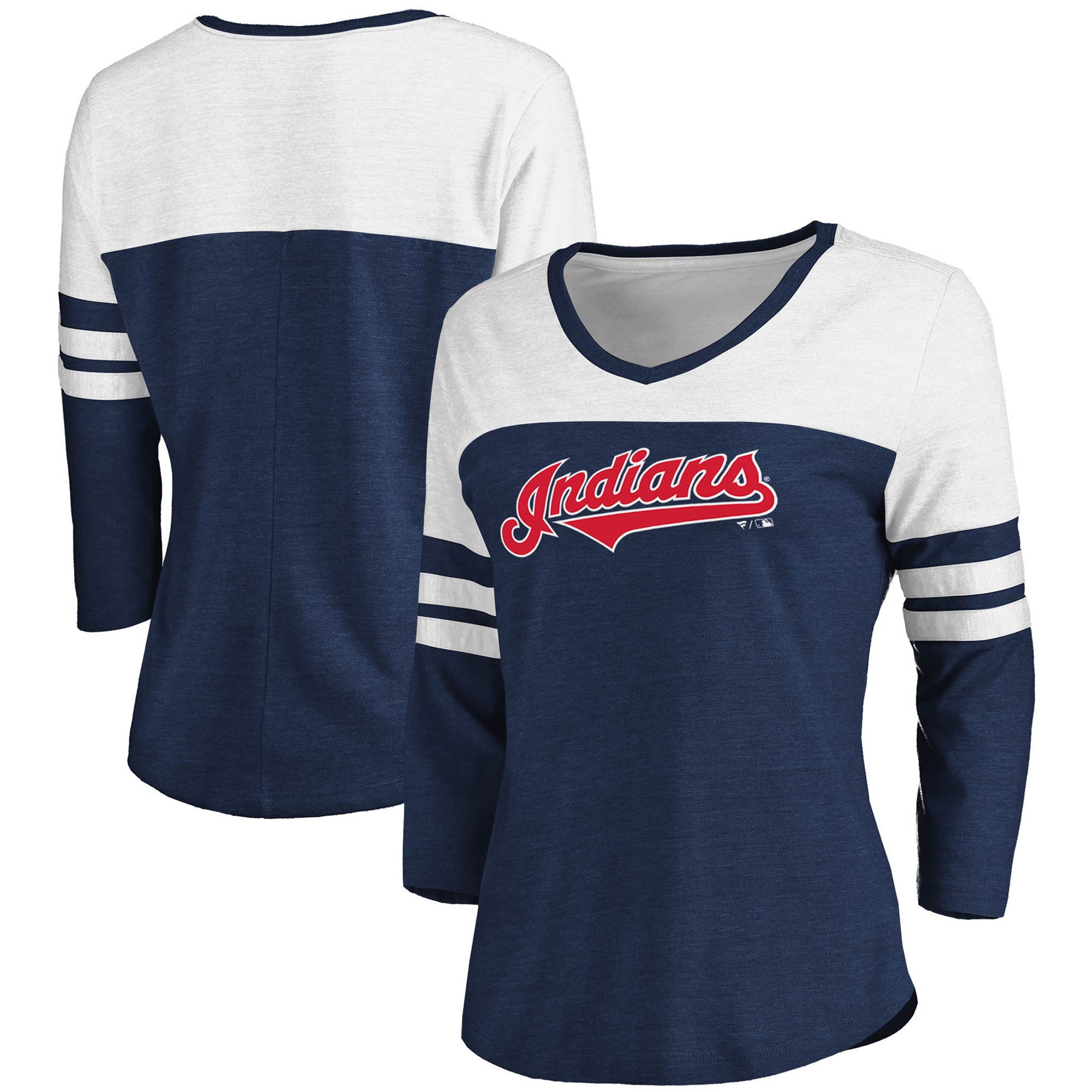 Women's Fanatics Heathered Navy/White Cleveland Indians Official ...