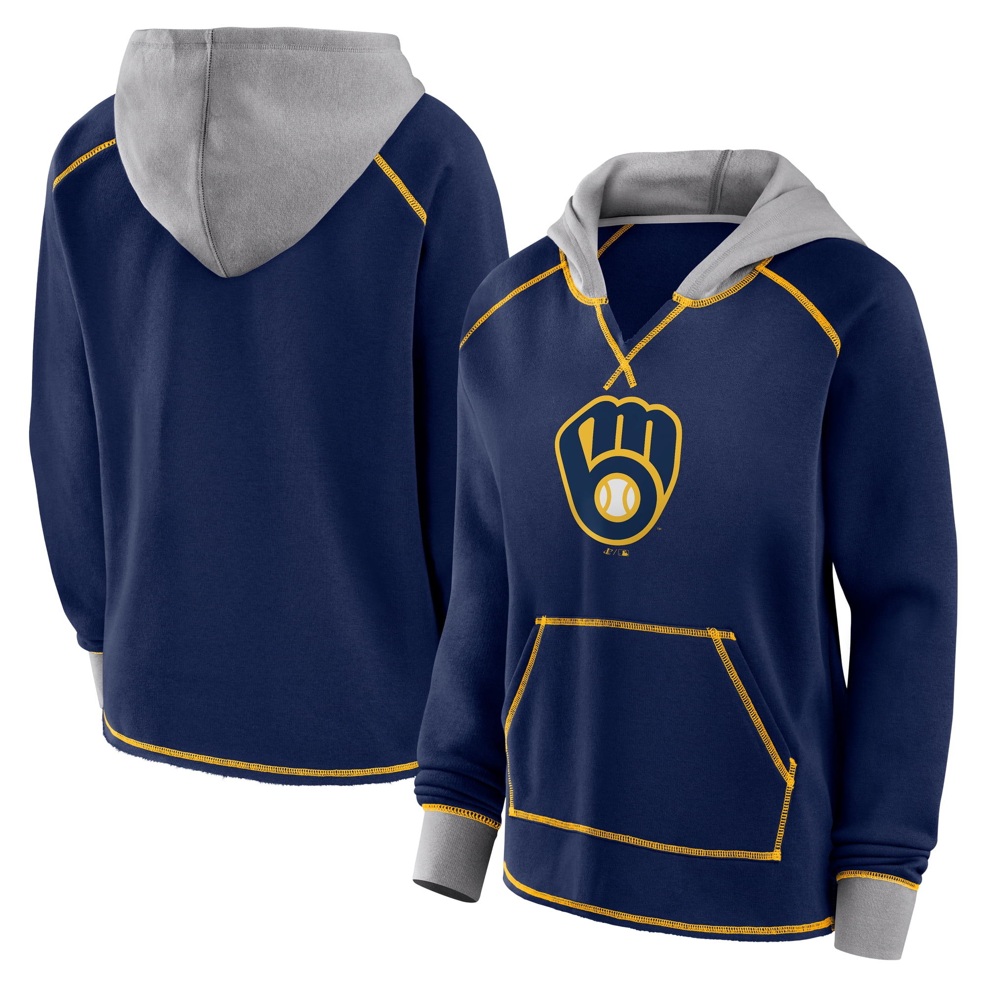 Women's Fanatics Navy Milwaukee Brewers Boom Fleece Pullover V-Neck ...