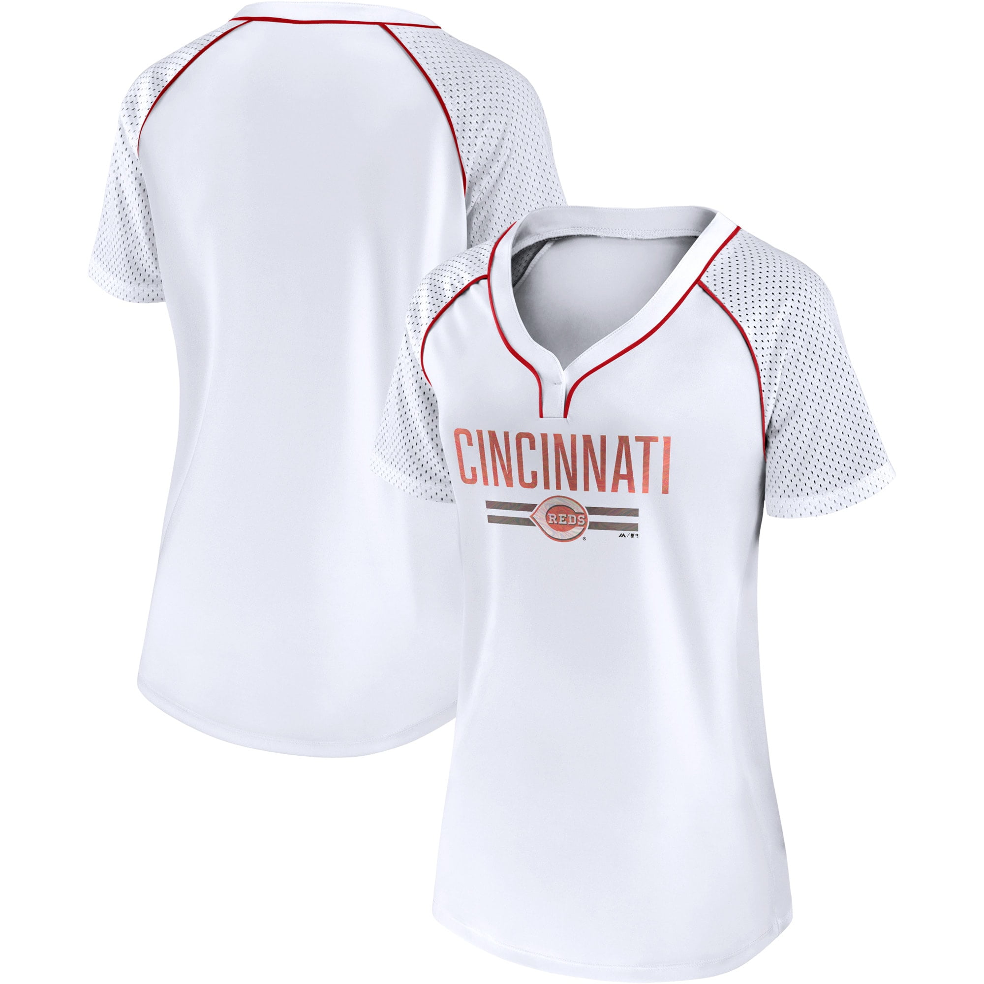 Women's Fanatics White Cincinnati Reds Play Calling Raglan V-Neck T ...